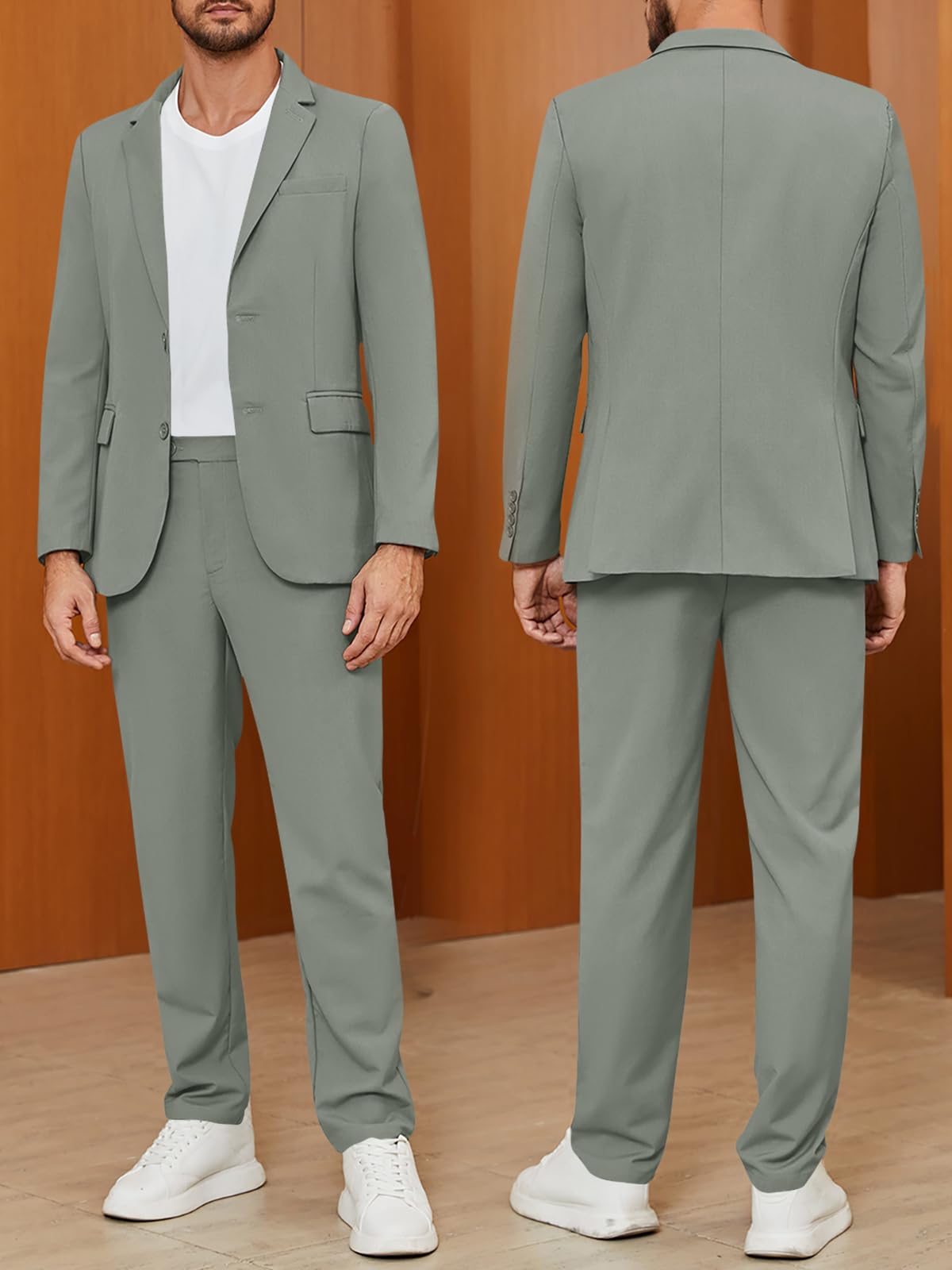 Ryannology Mens 2 Piece Suits Notch Lapel Dress Suits 2 Button Slim Fit Tuxedo Jacket Blazer Pants for Business Wedding Prom Grey