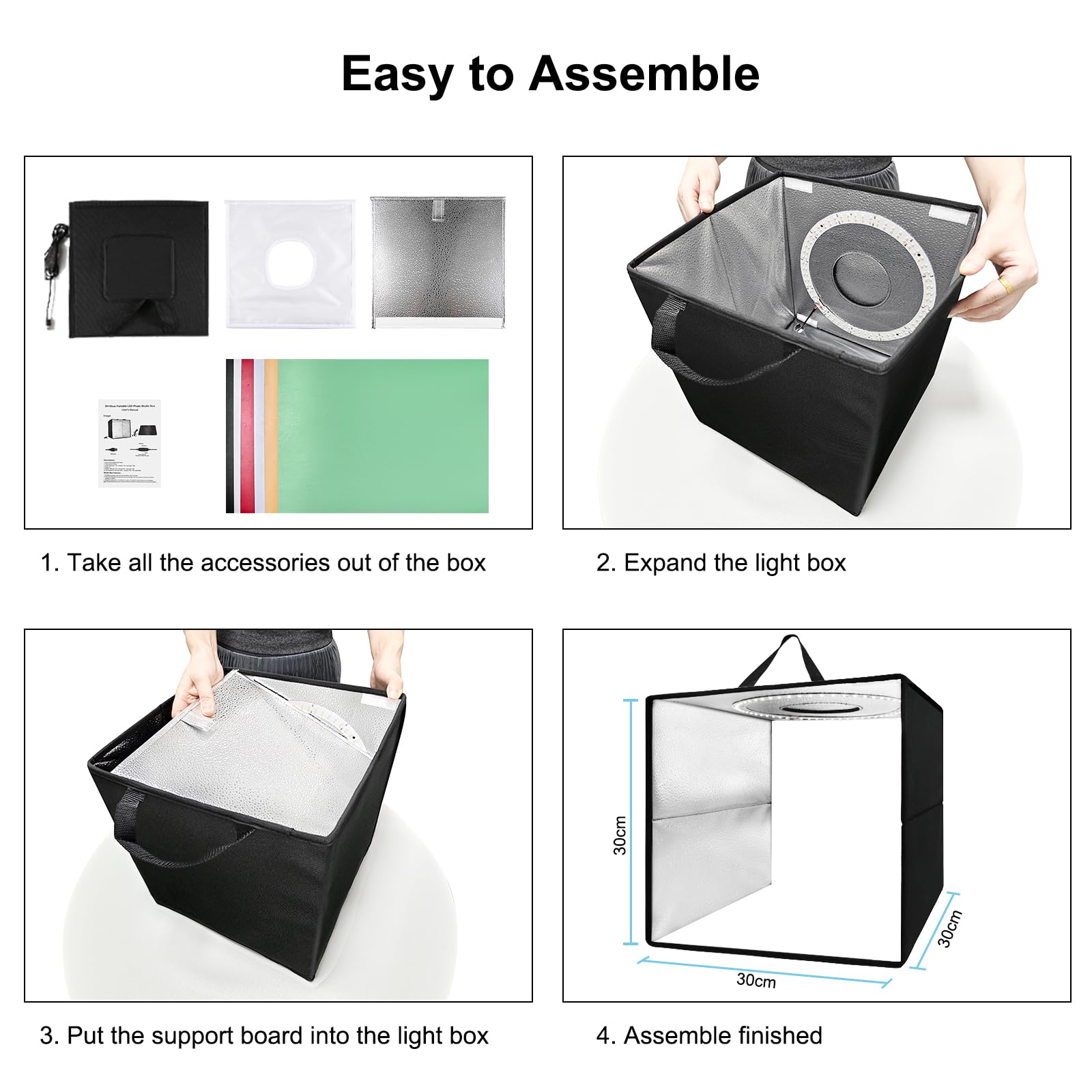 Light Box Photography, Photo Studio Light Box 12''x12'' Professional Shooting Tent Kit with 120 LED Lights & 6 Color Backdrops &1 Diffuser Cloth - Dimmable Lightbox for Product Photography