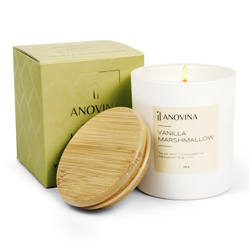 Anovina Vanilla Scented Candle – Hand-Poured in USA, Bamboo Lid & Elegant Gift Box. Candles for Home & Scented Candle Gifts for Someone You Love – A Perfect Valentine's Gift!