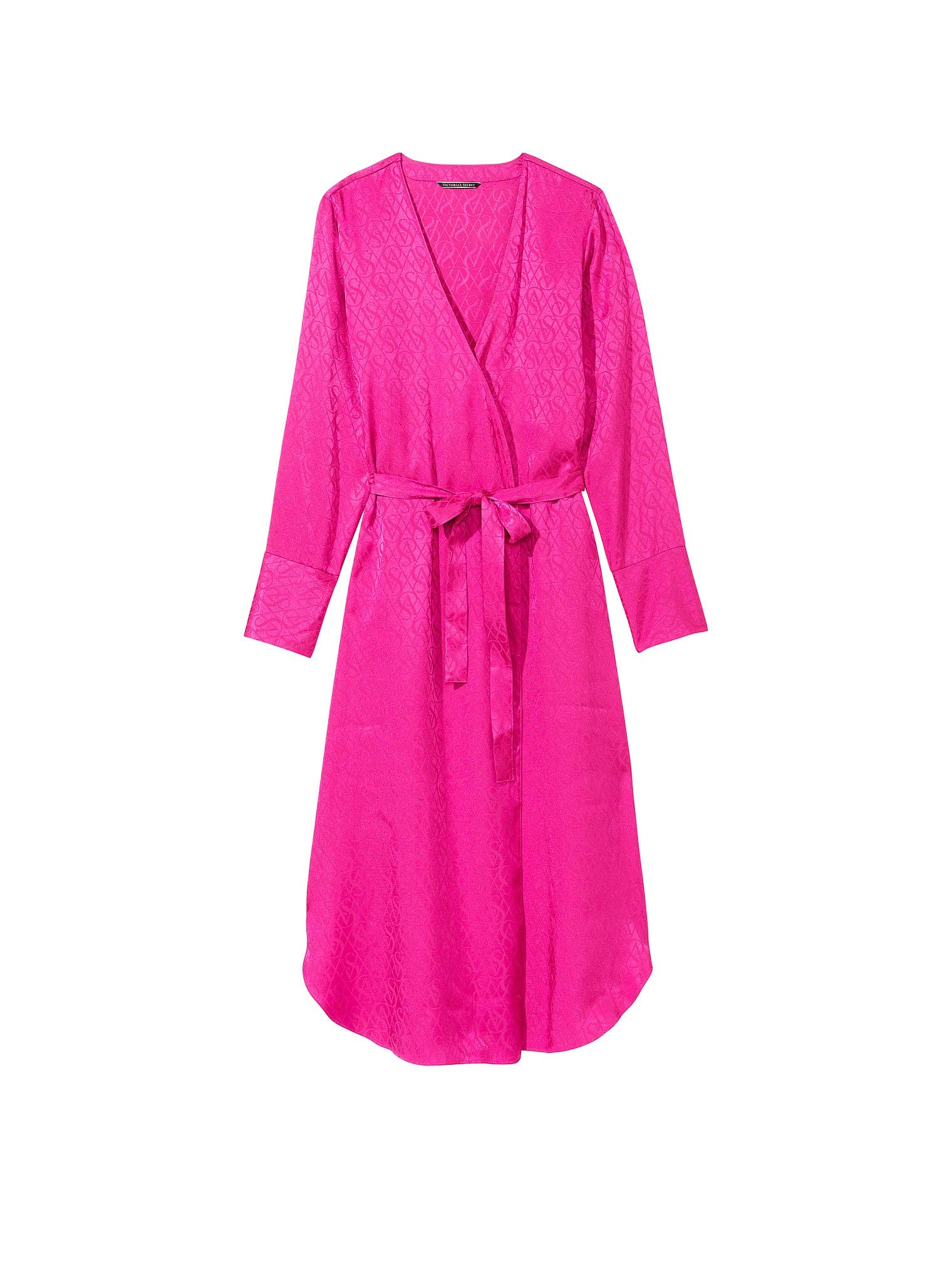Victoria's Secret Icon Satin Long Robe, VS Logo Kimono, Women's Lingerie, Pink (XL/XXL)