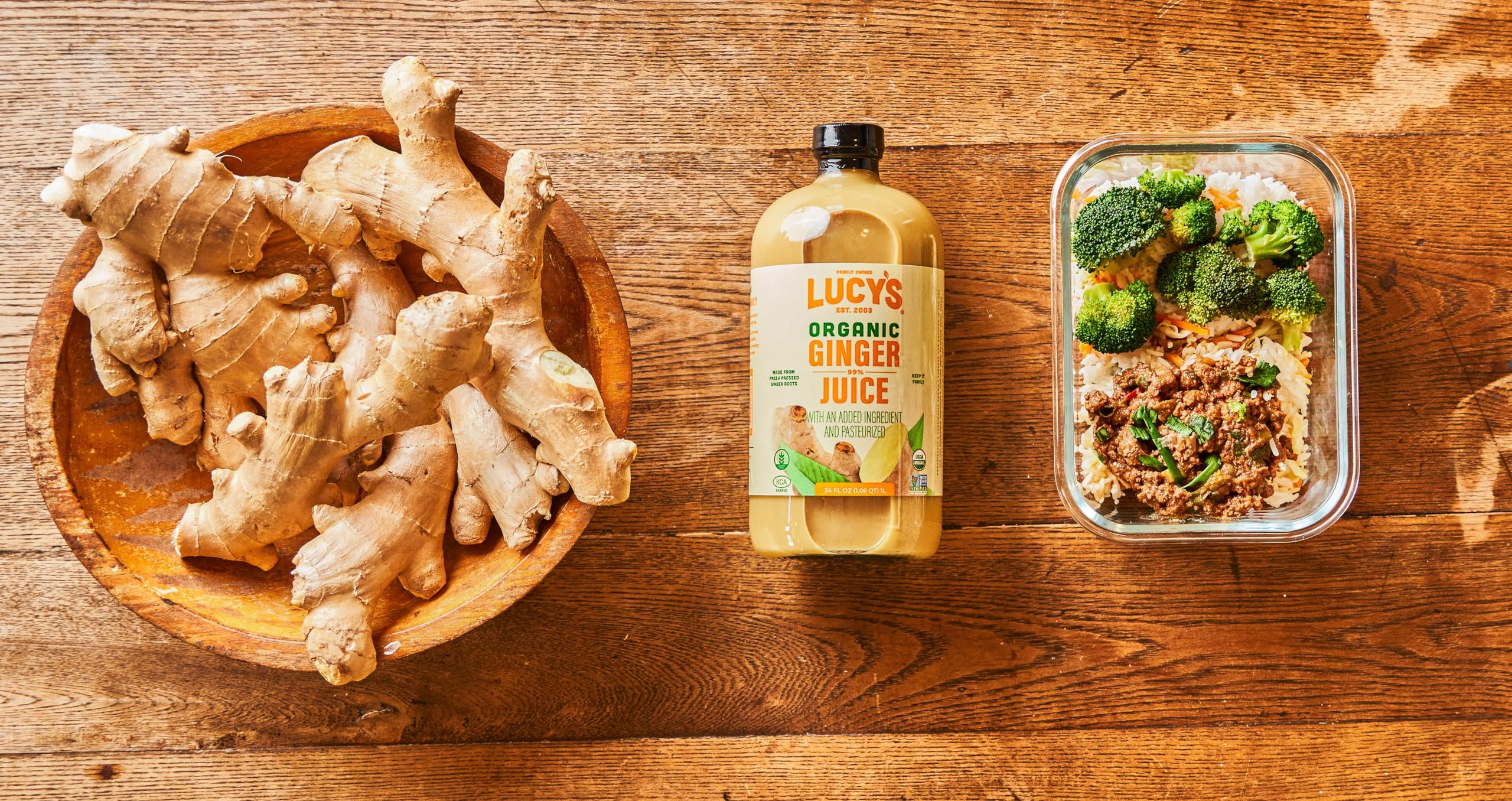 Lucy's Family Owned - PERUVIAN Organic 99% Pure Ginger Juice, 34 oz. Glass Bottle (Made From Fresh Pressed)