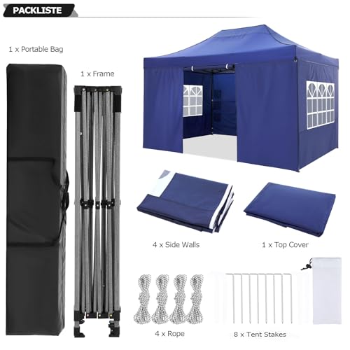 COBIZI 10x15 Pop Up Canopy with 4 Sidewall(Dark Blue)