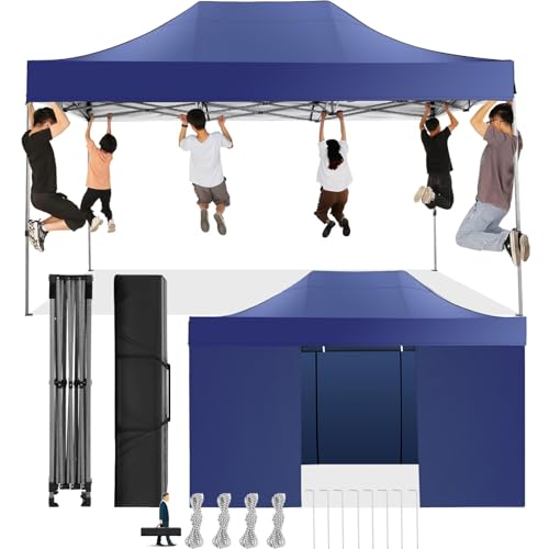 COBIZI 10x15 Pop Up Canopy with 4 Sidewall(Dark Blue)