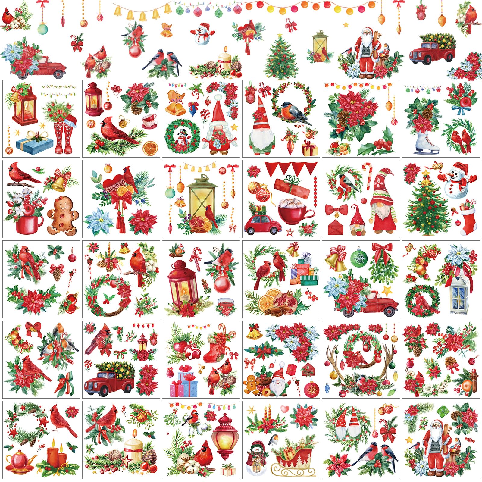 30 Sheets Christmas Rub on Transfers for Crafts and Furniture Xmas Santa Snowman Transfer Stickers Winter Floral Bird Rub on Decal for Home Office Paper Wood DIY Crafts,5.9 x 5.9 Inch