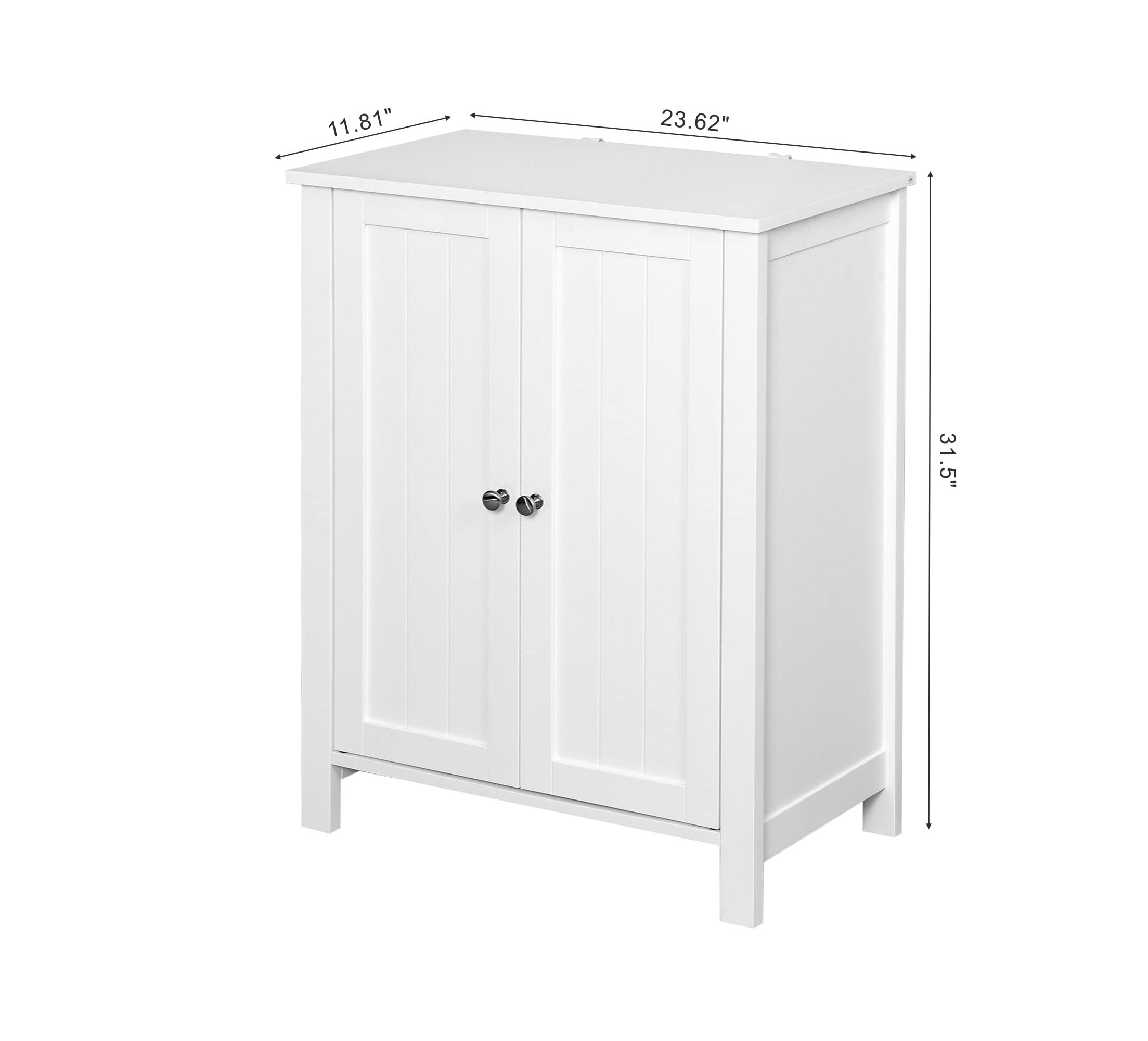 Goohome Bathroom Storage Floor Cabinet, Modern Freestanding Organizer Cabinet with Adjustable Shelves & Double Doors, Kitchen Cupboard, 3-Tier Home Furniture Storage Organizer Cabinet