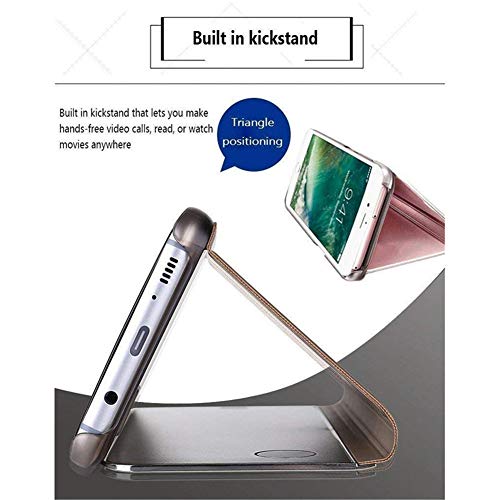 IMEIKONST for iPhone 15 Pro Case 6.1'',PU Mirror Flip Ultra Slim Cover Scratchproof Electroplate Clear View Window with Kickstand Full Body Protective Cover for iPhone 15 Pro,QH Mirror Black