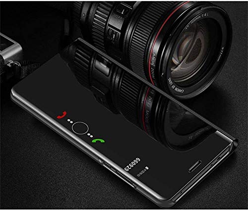 IMEIKONST for iPhone 15 Pro Case 6.1'',PU Mirror Flip Ultra Slim Cover Scratchproof Electroplate Clear View Window with Kickstand Full Body Protective Cover for iPhone 15 Pro,QH Mirror Black