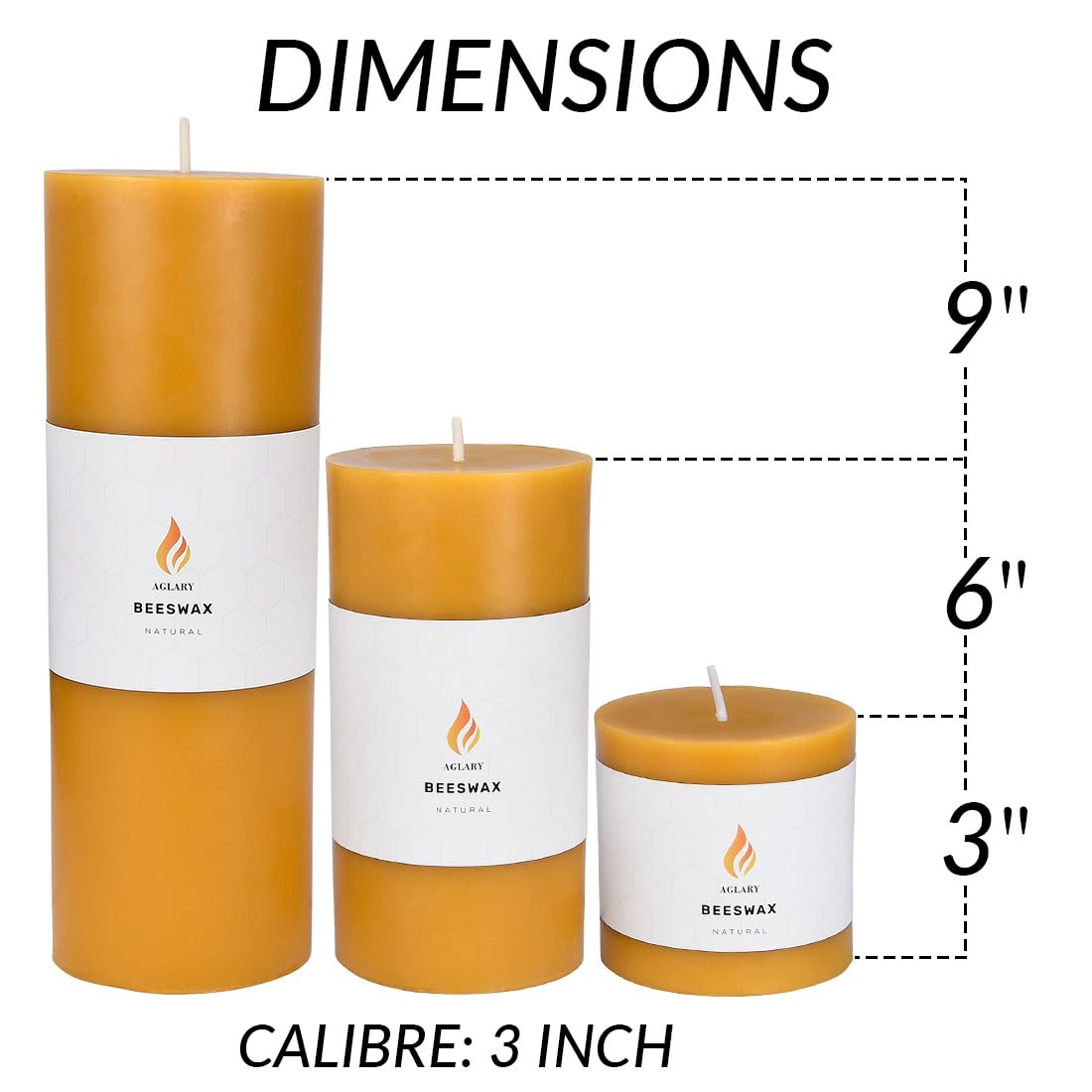 AGLARY 3"x 3" Beeswax Pillar Candle, Made of Pure Natural Beeswax, with Ultra Long Burning Time and Low Allergenicity-Raw,40H