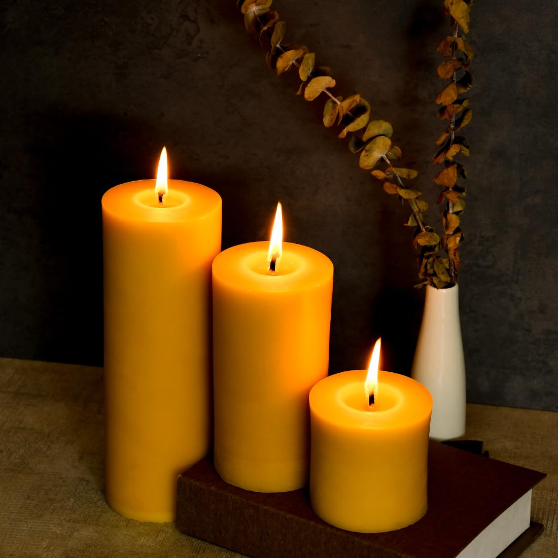 AGLARY 3"x 3" Beeswax Pillar Candle, Made of Pure Natural Beeswax, with Ultra Long Burning Time and Low Allergenicity-Raw,40H