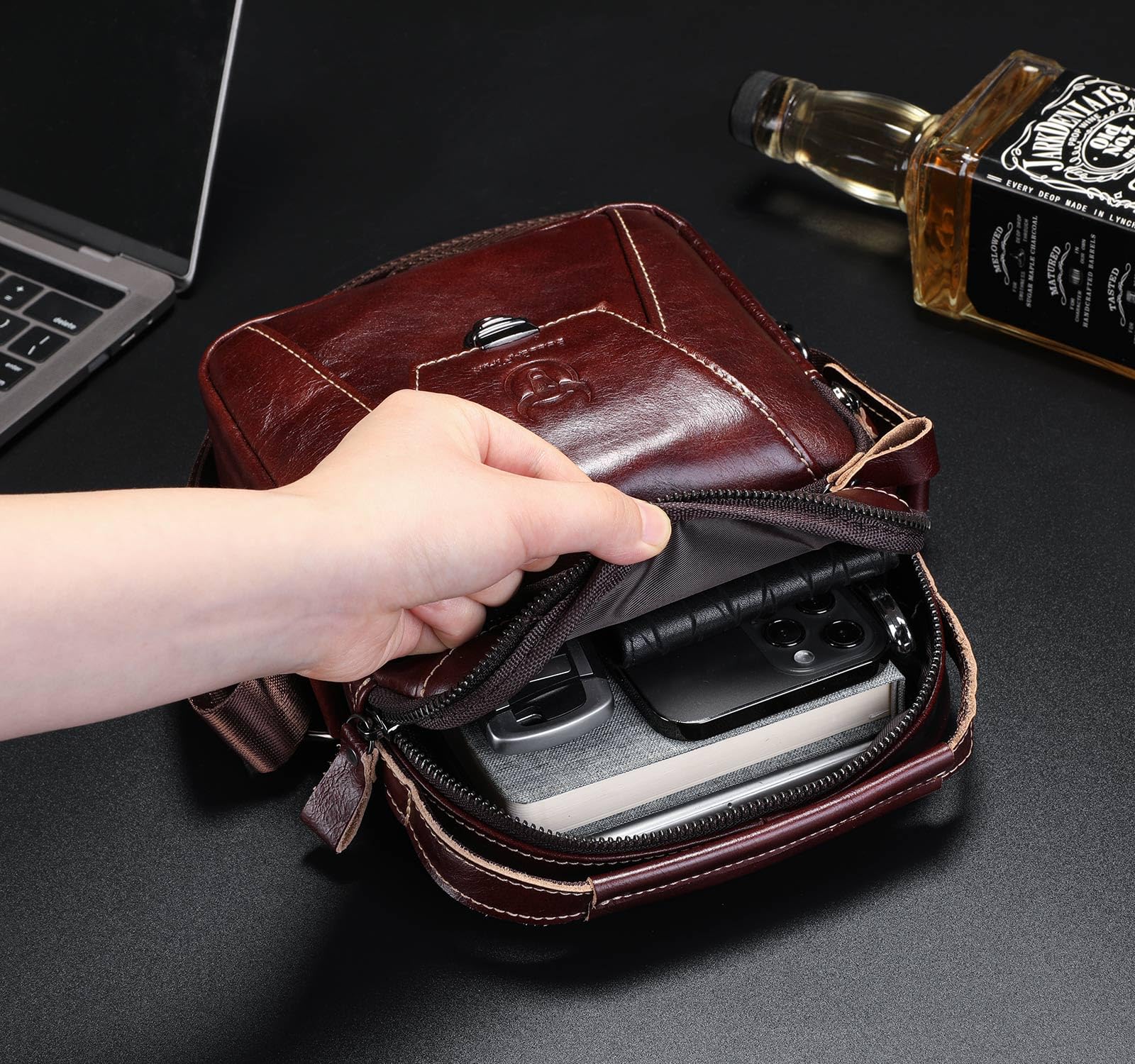 Mens Leather Messenger Bags Vintage Shoulder Bag Crossbody Satchel Handbag Travel Purse Casual Daypack