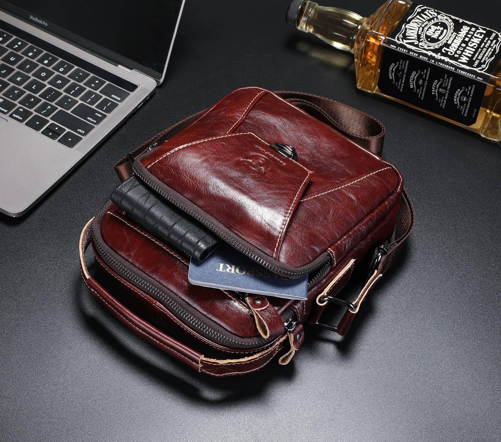 Mens Leather Messenger Bags Vintage Shoulder Bag Crossbody Satchel Handbag Travel Purse Casual Daypack