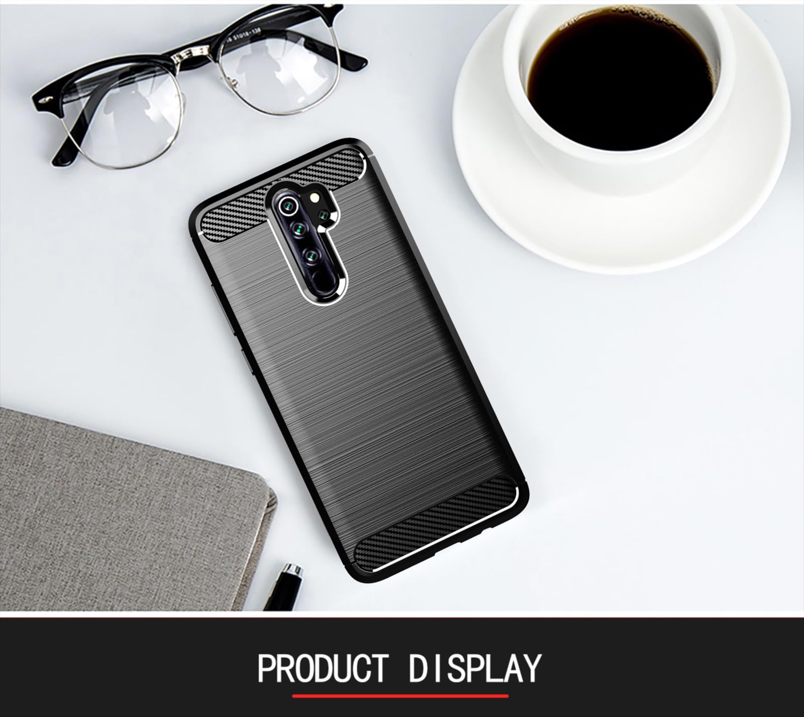EUAGVQY for Xiaomi Redmi Note 8 Pro Case Carbon Fiber Soft TPU Anti-Slip Durable Lightweight Protective Phone Cover for Redmi Note 8 Pro,Black