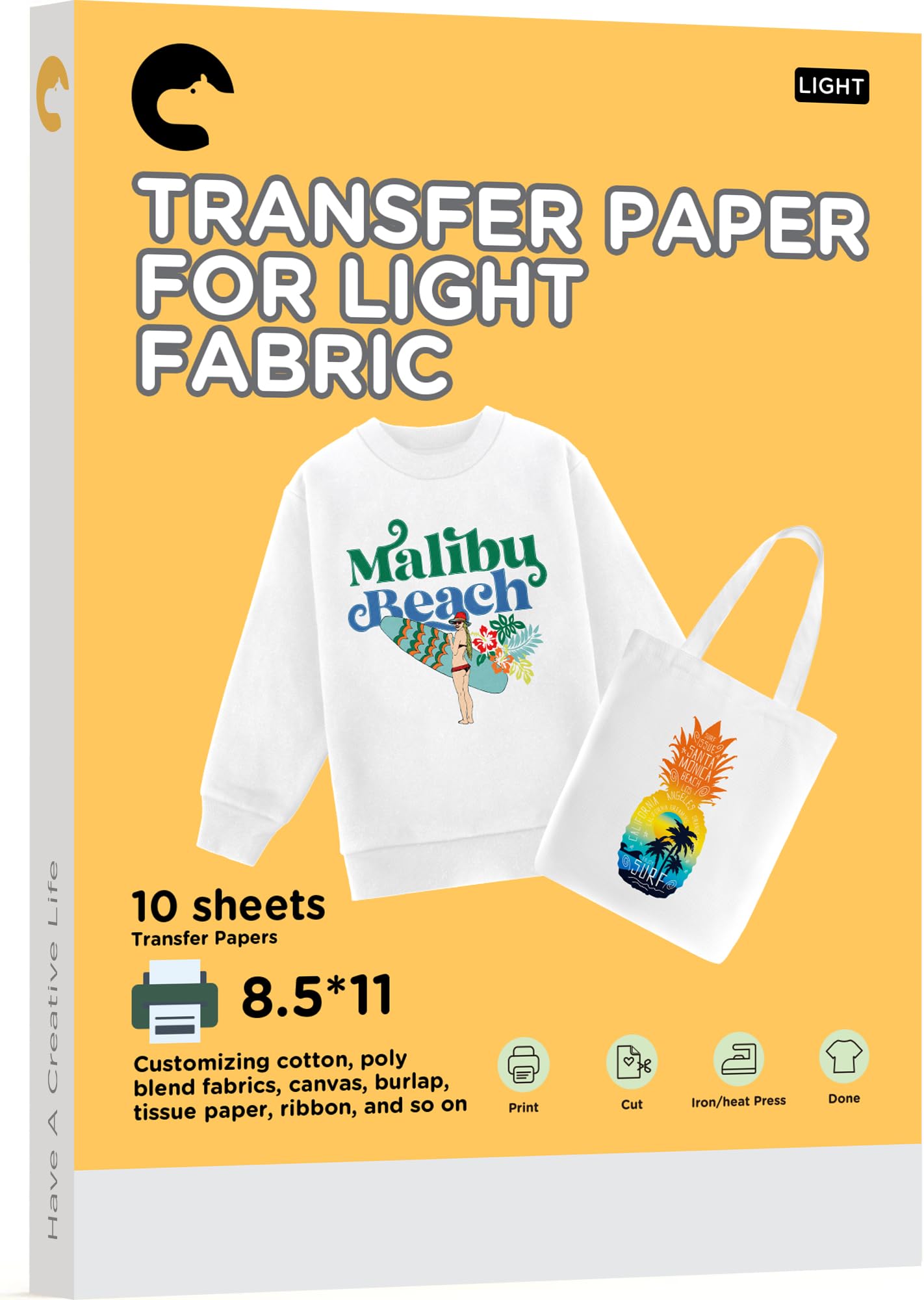 Hiipoo 10pc Light Heat Transfer Paper 8.5x11" Iron-on Transfer Paper for T-Shirt Sheets Printable and Washable Transfer Paper for Inkjet Printer