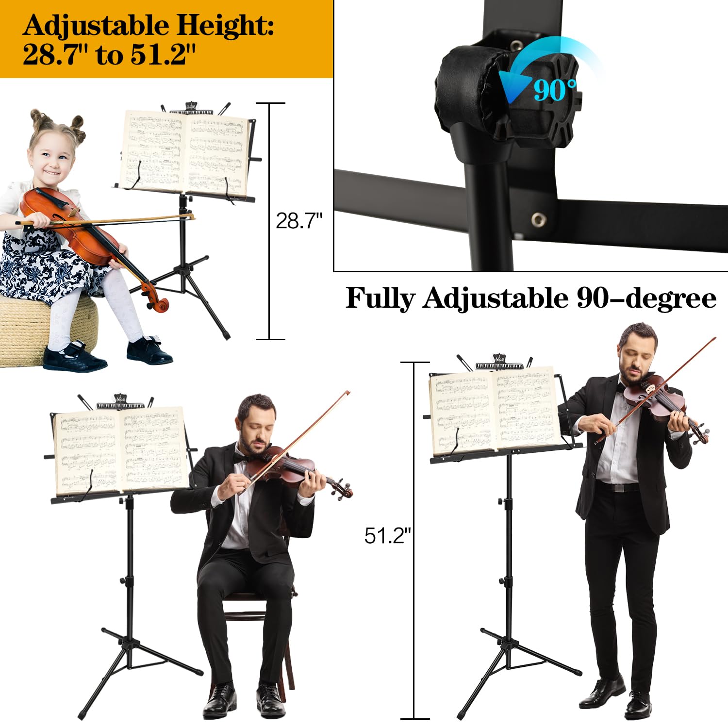 Sheet Music Stand with Guitar Stand, Guitar Gig Bag, Guitar Strap and Music Sheet Clip Holder, for Acoustic Classical Guitar, Bass(5pcs Kit)