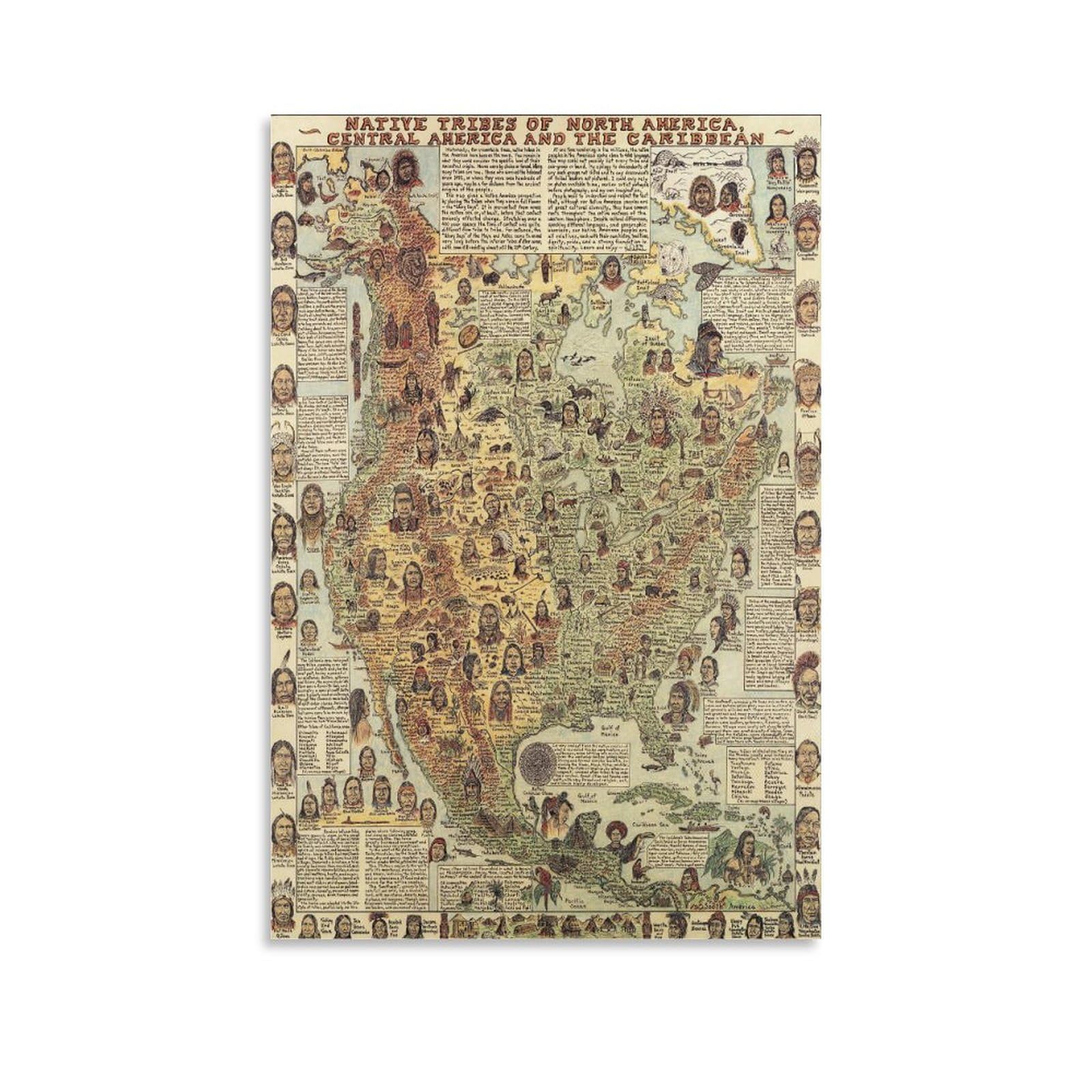 Native Tribes of North American map Poster Vintage Posters Canvas Wall Art Prints for Wall Decor Room Decor Bedroom Decor Gifts Posters 12x18inch(30x45cm) Unframe-style