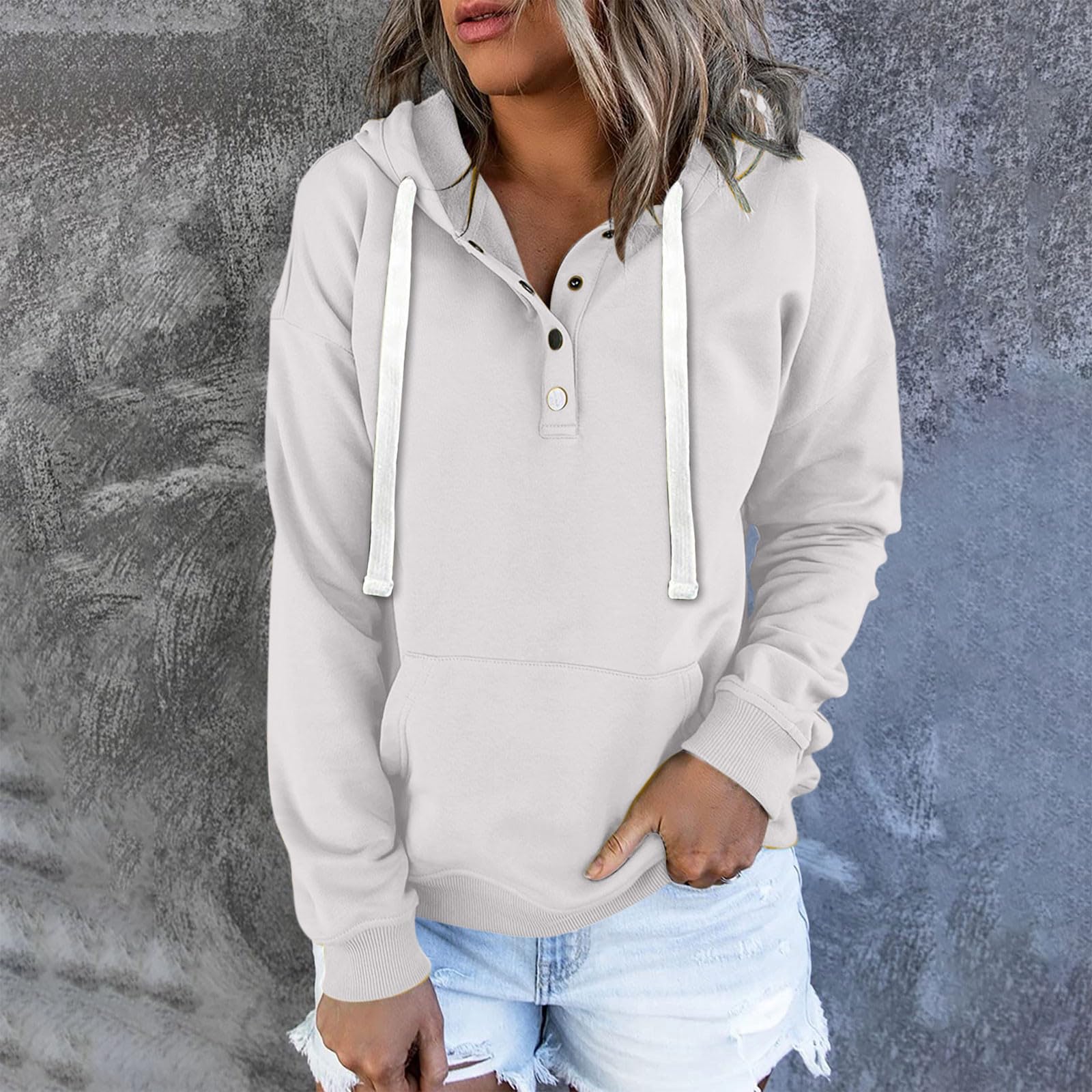SMIDOW Hooded Sweatshirts for Women Fall Teen Girl Fashion 2023 Pullover Tops With Pockets Y2K Hoodies Pullover Tops white zip up jacket White 2X