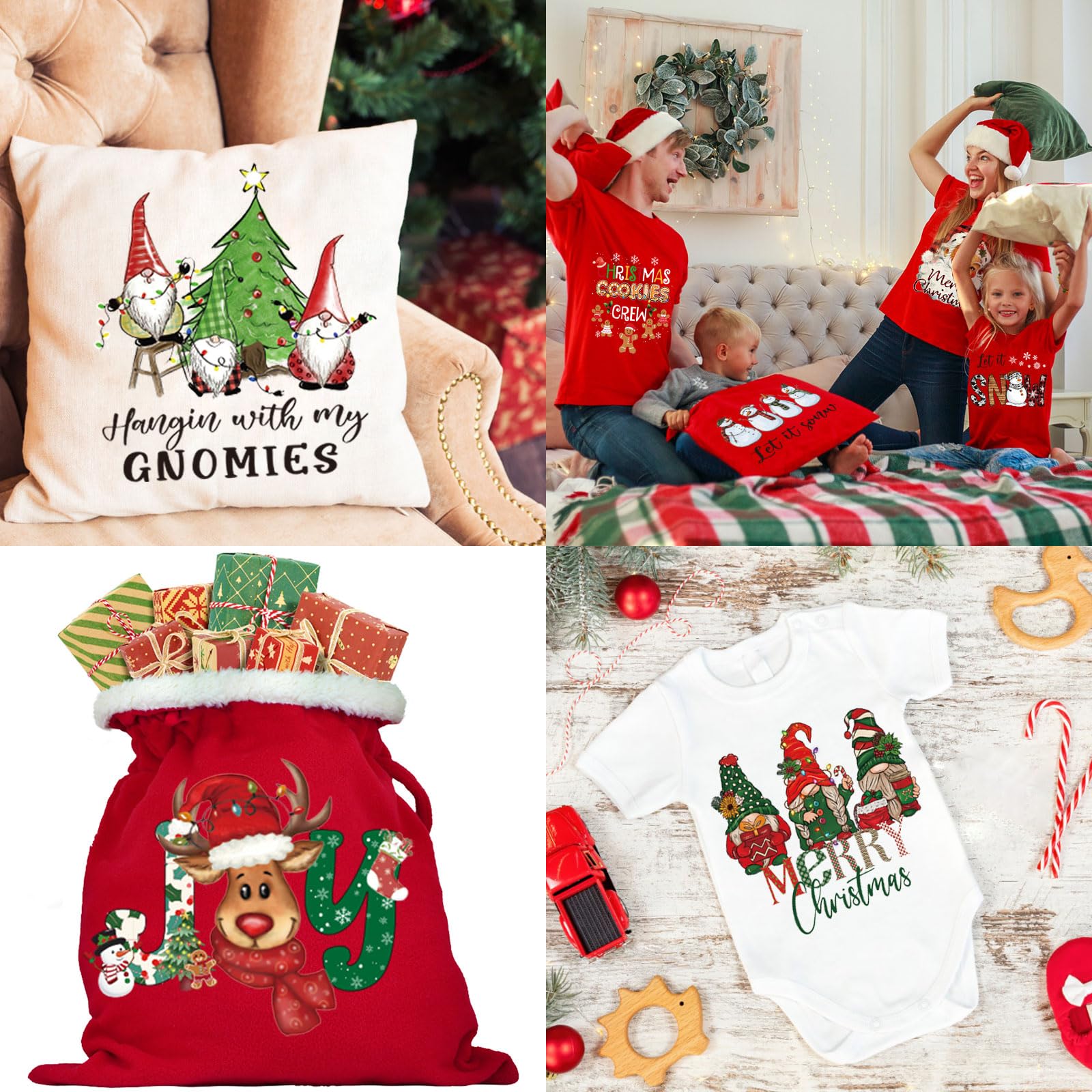 12 Sheets Christmas Heat Transfers Vinyl,Christmas Iron On Transfers for T-Shirts,Christmas HTV Vinyl Iron on Decals for Clothes Pillow Hoodie DIY Crafts