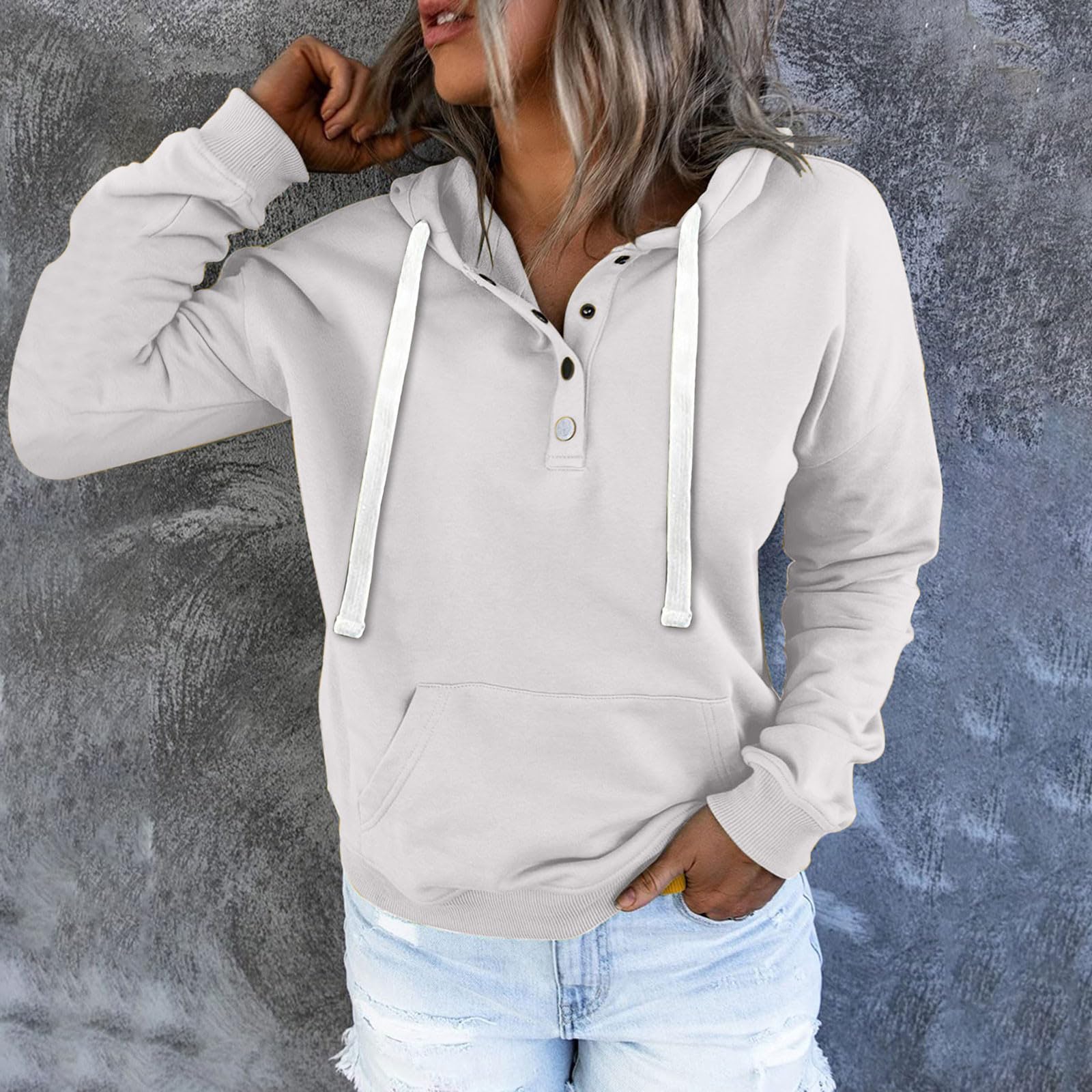 SMIDOW Hooded Sweatshirts for Women Fall Teen Girl Fashion 2023 Pullover Tops With Pockets Y2K Hoodies Pullover Tops white zip up jacket White 2X