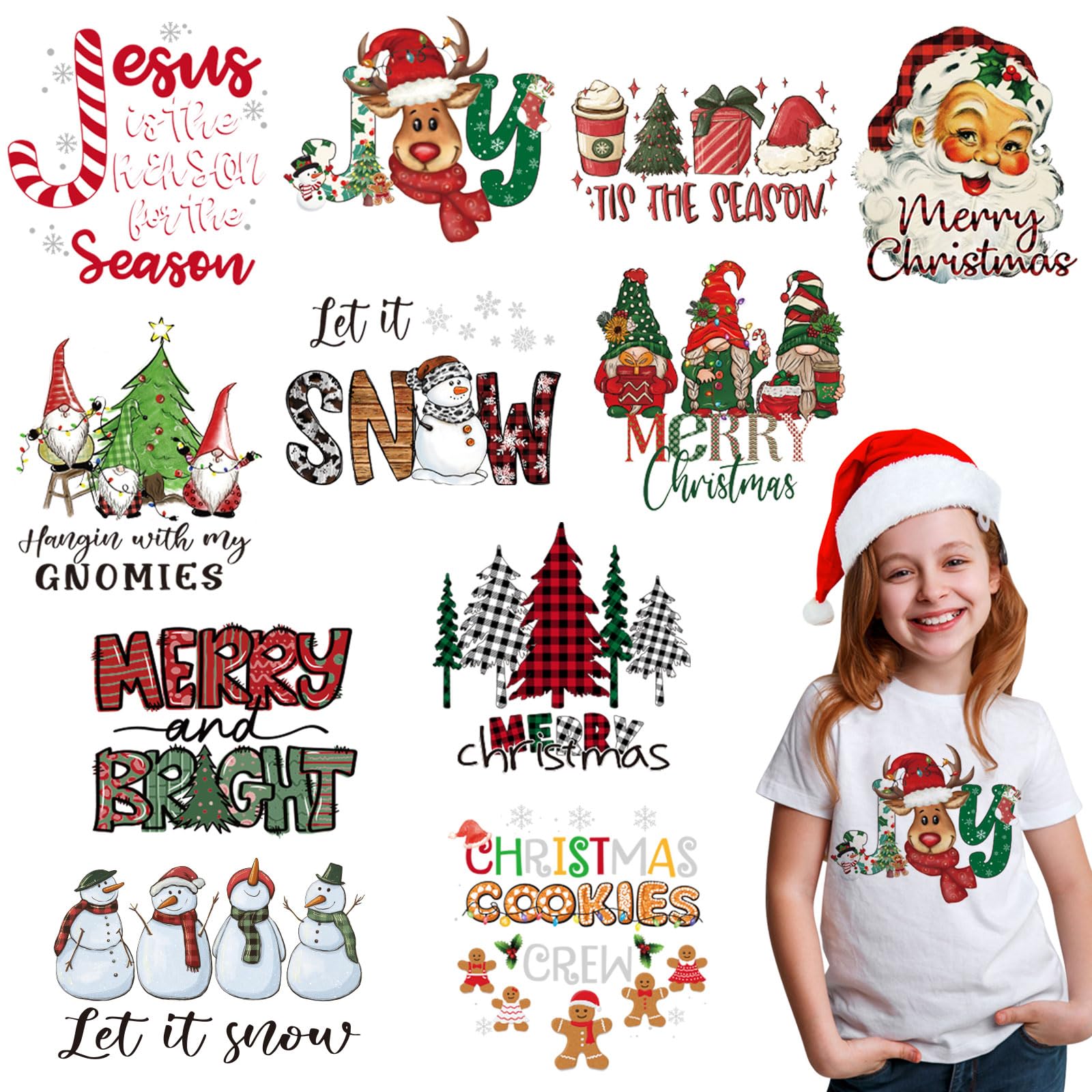 12 Sheets Christmas Heat Transfers Vinyl,Christmas Iron On Transfers for T-Shirts,Christmas HTV Vinyl Iron on Decals for Clothes Pillow Hoodie DIY Crafts