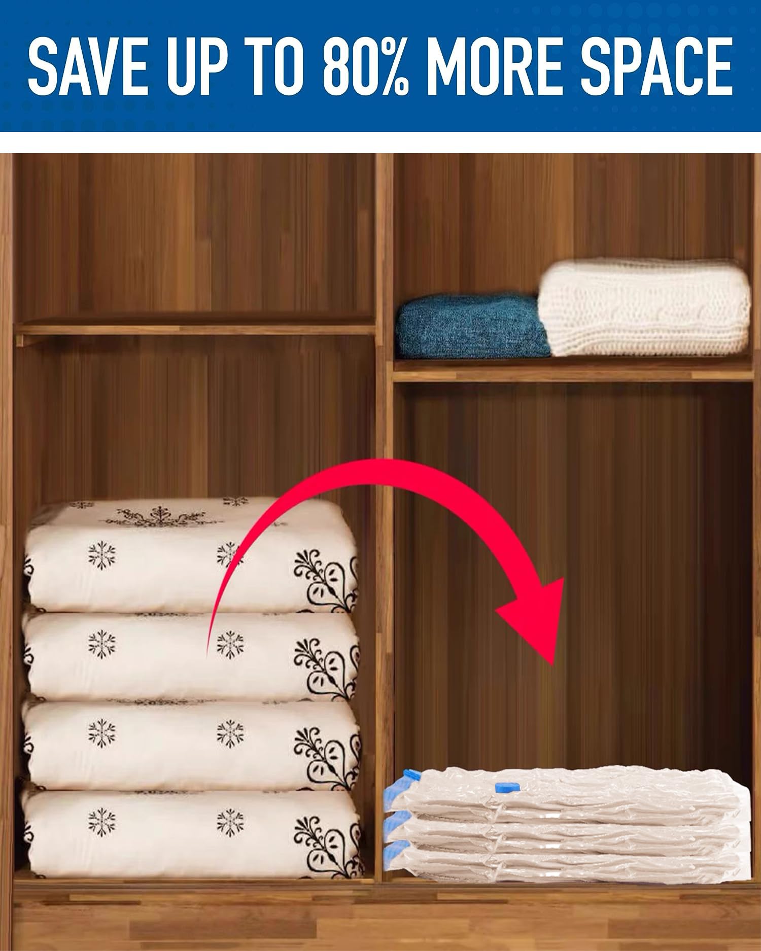 ACAETYT 5 Pack Vacuum Storage Bags, Space Saver Bags (1 Jumbo/2 Large/2 Medium) Compression Storage Bags for Clothes, Vacuum Sealed Bags (Electric Pump Not Included)