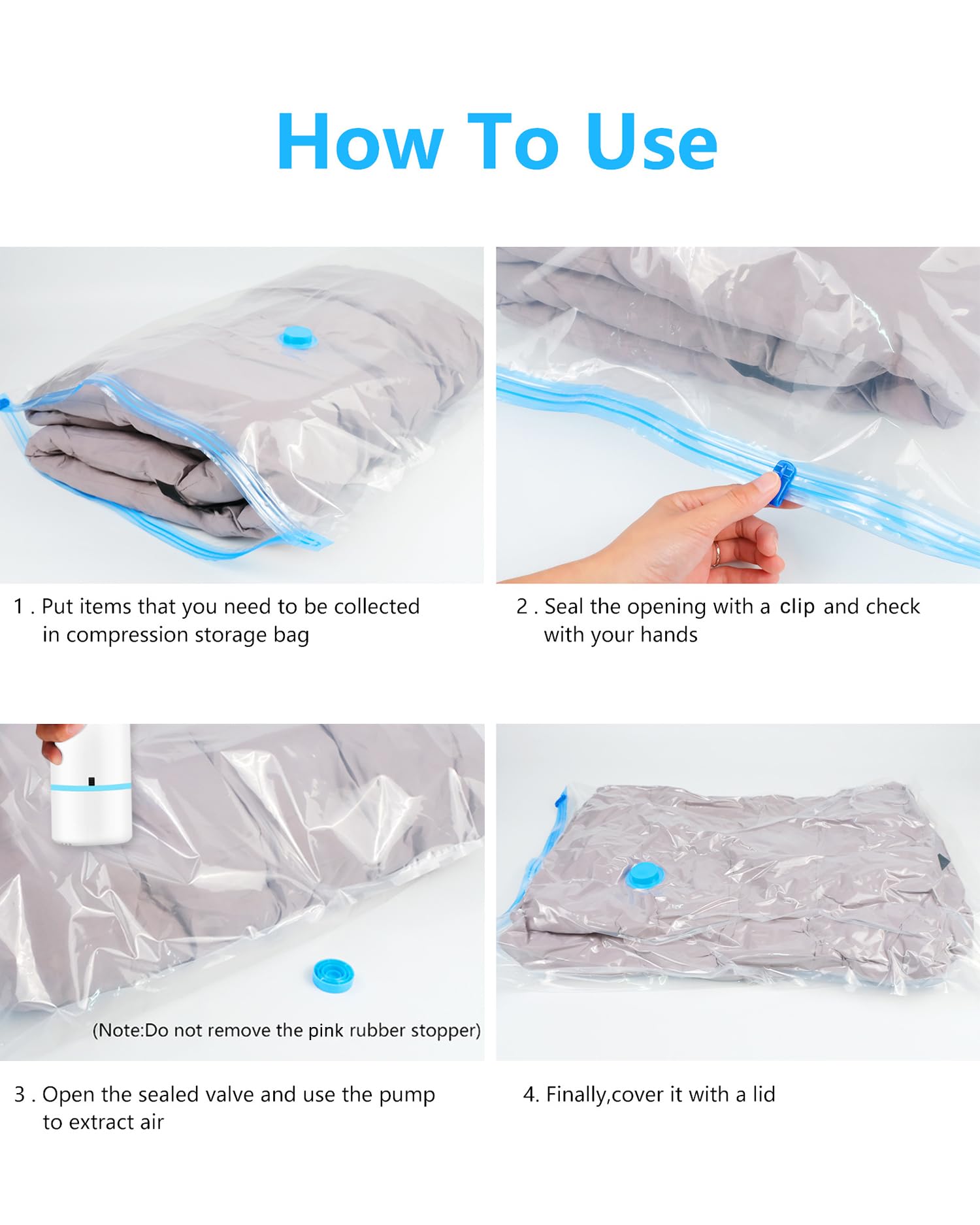 ACAETYT 5 Pack Vacuum Storage Bags, Space Saver Bags (1 Jumbo/2 Large/2 Medium) Compression Storage Bags for Clothes, Vacuum Sealed Bags (Electric Pump Not Included)