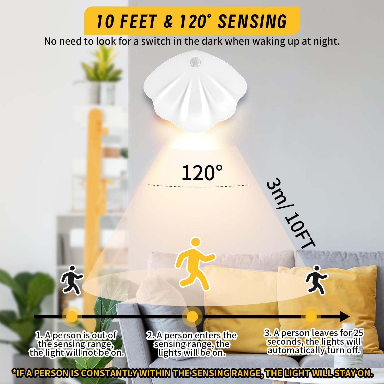 WHTAOMILI Motion Sensor Night Light, Battery Operated Wireless Wall Sconces, Magnetic LED Wall Light, Wall Mounted Lamps with 3 Color Temperatures&Dimmable for Bedroom Hallway Stairway-2 Pack (White)