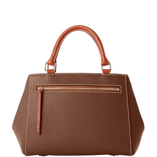 Dooney & Bourke Designer Handbags for Women, Pebble Grain Leather Small Satchel Bag with Crossbody Strap - Brown