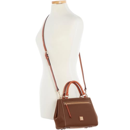Dooney & Bourke Designer Handbags for Women, Pebble Grain Leather Small Satchel Bag with Crossbody Strap - Brown