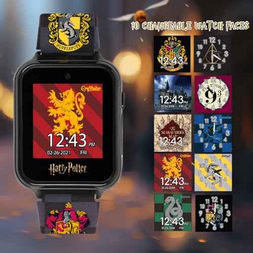 Accutime Harry Potter Educational Learning Touchscreen Kids Smartwatch - Black Strap, Toy - Girls, Boys, Toddlers - Selfie Cam, Games, Alarm, Calculator, Pedometer (Model: HP4107AZ)