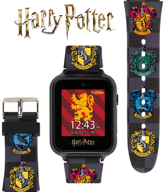 Accutime Harry Potter Educational Learning Touchscreen Kids Smartwatch - Black Strap, Toy - Girls, Boys, Toddlers - Selfie Cam, Games, Alarm, Calculator, Pedometer (Model: HP4107AZ)