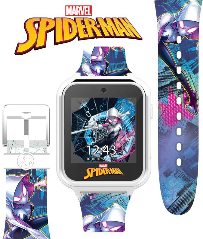 Accutime Spiderman Ghost Spider Educational Learning Touchscreen Kids Smartwatch - Multicolor Strap- Toy - Girls, Boys, Toddlers - Selfie Cam, Games, Alarm, Calculator, Pedometer (Model: SPD4935AZ)