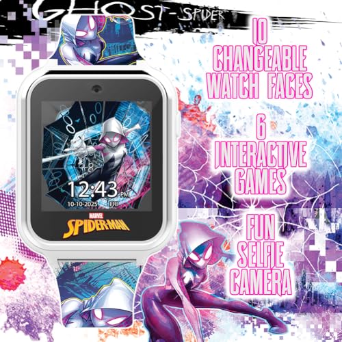 Accutime Spiderman Ghost Spider Educational Learning Touchscreen Kids Smartwatch - Multicolor Strap- Toy - Girls, Boys, Toddlers - Selfie Cam, Games, Alarm, Calculator, Pedometer (Model: SPD4935AZ)