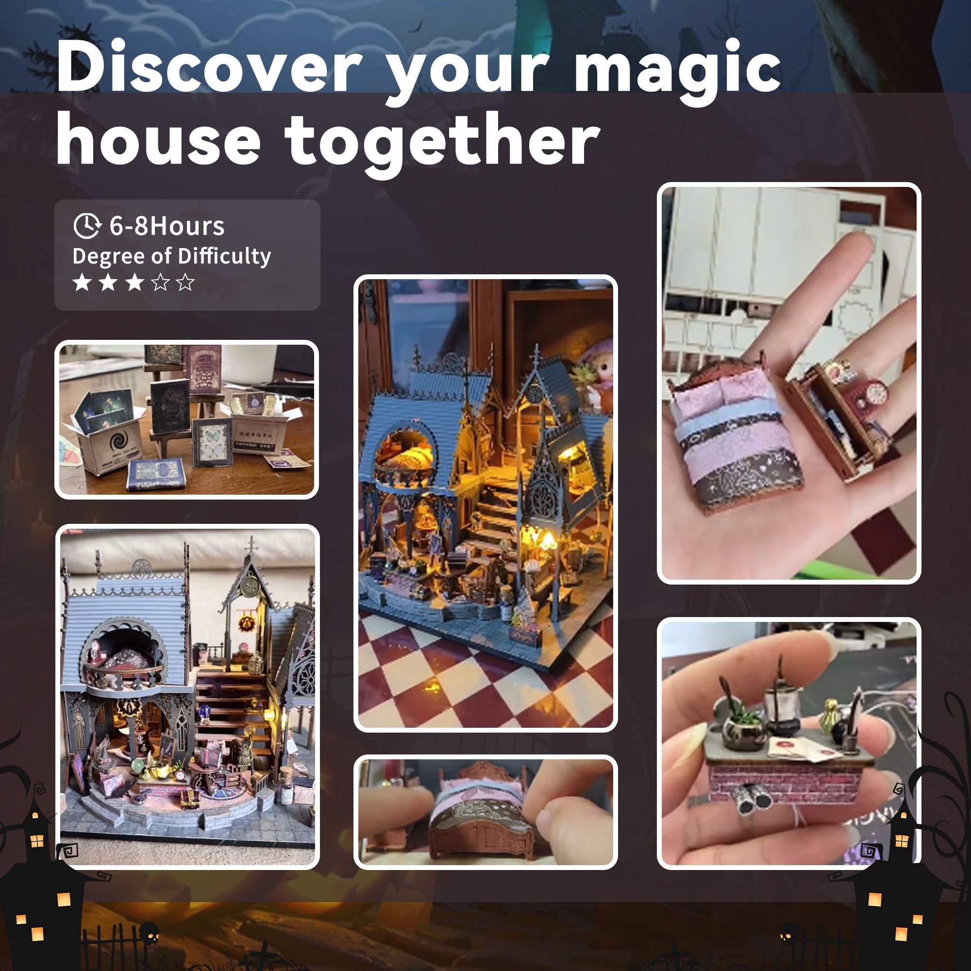 Flever Dollhouse Miniature DIY House Kit Creative Room with Furniture for Romantic Artwork Gift (Luna Magic House)