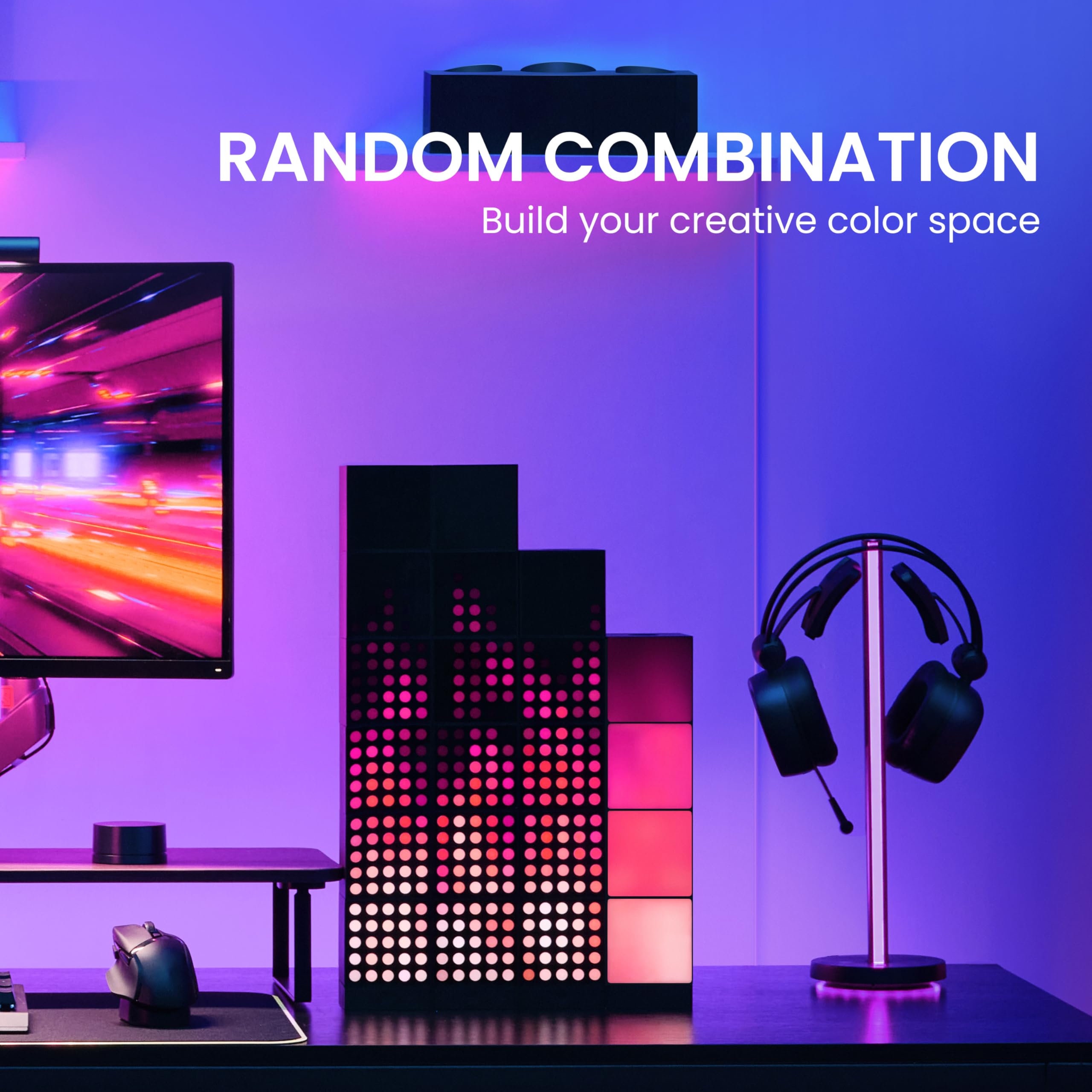 YEELIGHT Cube Smart Table Ambient Lamp, Panel Light, 16 Million Colors Option, RGBIC Individual Addressable, Dynamic Lighting, Music Flow, WiFi Connected, APP Control, Cube*1, Adapter*1