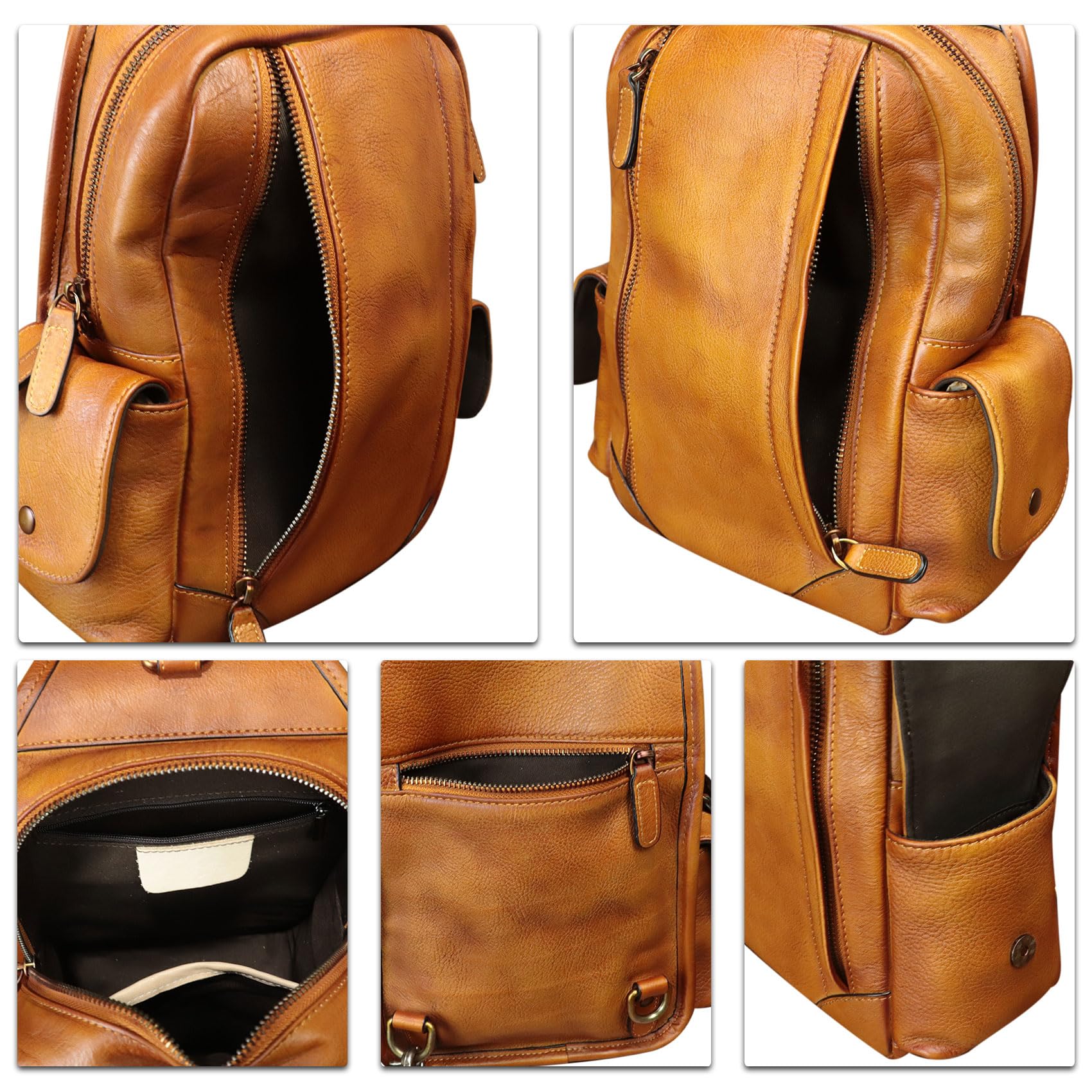 FEIGITOR Genuine Leather Sling Bag Handmade Retro Crossbody Backpack Purse Chest Shoulder Hiking Daypack Fanny Pack (Brown)
