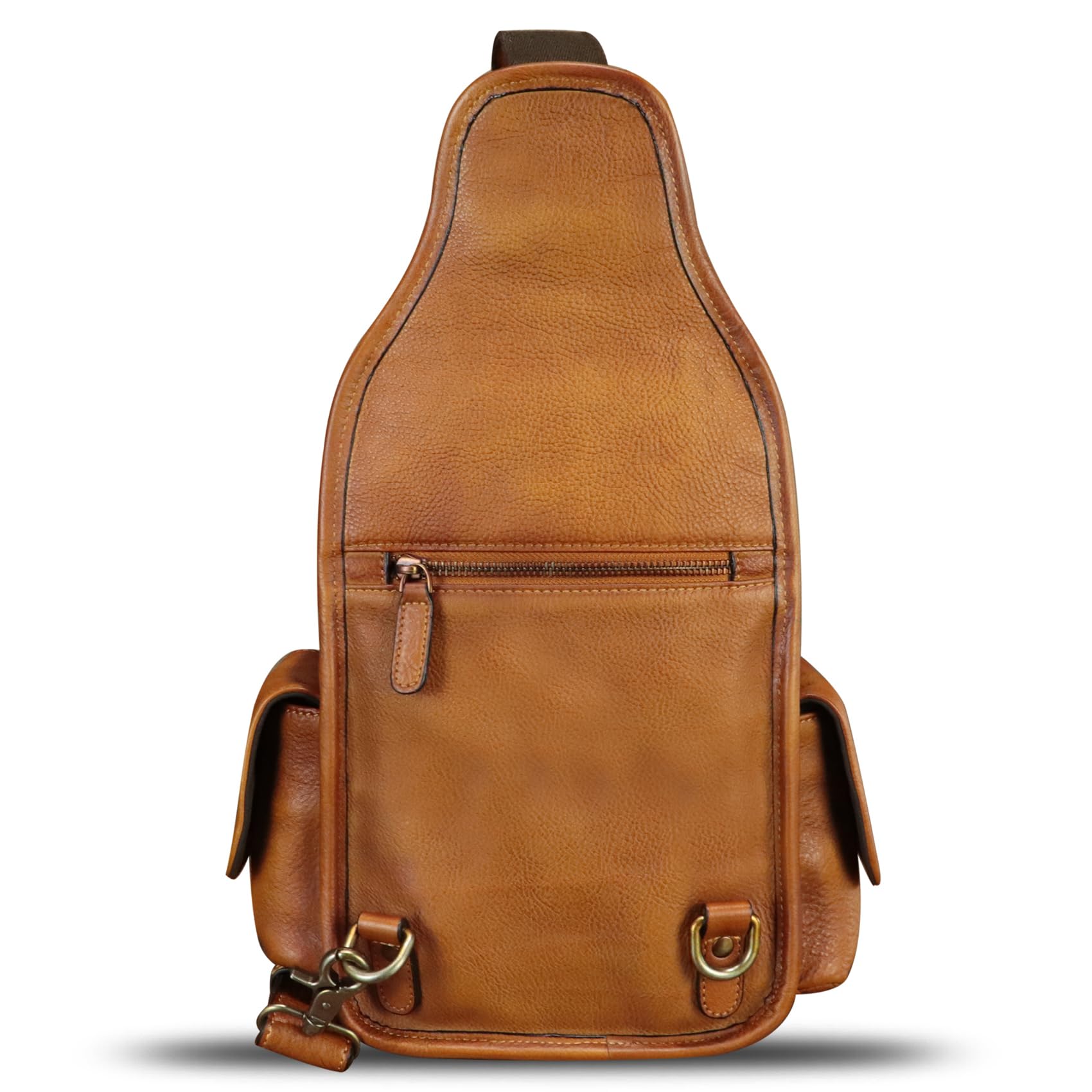 FEIGITOR Genuine Leather Sling Bag Handmade Retro Crossbody Backpack Purse Chest Shoulder Hiking Daypack Fanny Pack (Brown)