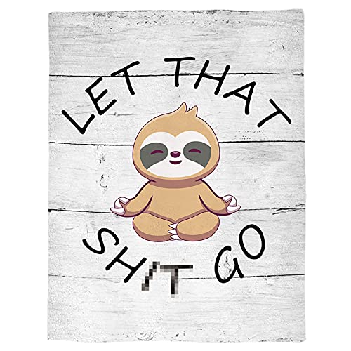 Throw Blanket,Let That Shit Go Cartoon Animal Sloth Rustic Wooden Super Soft Microfiber Warm Blanket for Couch Lightweight Blanket for Bed Chairs,50x60 Inch