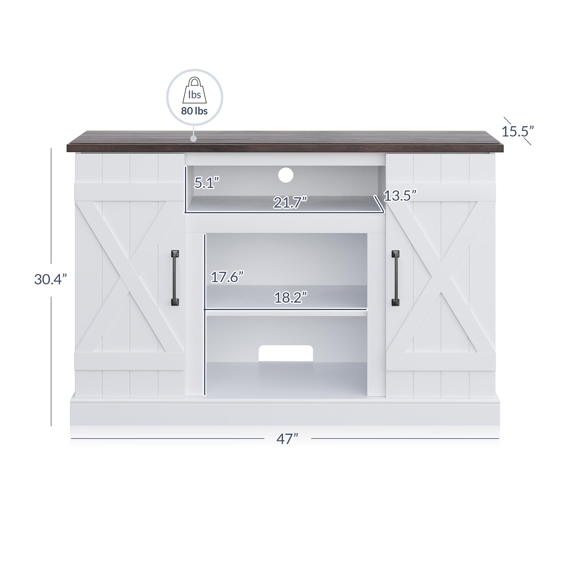 BELLEZE Industrial 47 Inch Rustic Wood TV Stand & Media Entertainment Center Console Table for TVs up to 50 Inch with Open Storage Shelves & Cabinets - Veropeso (White)