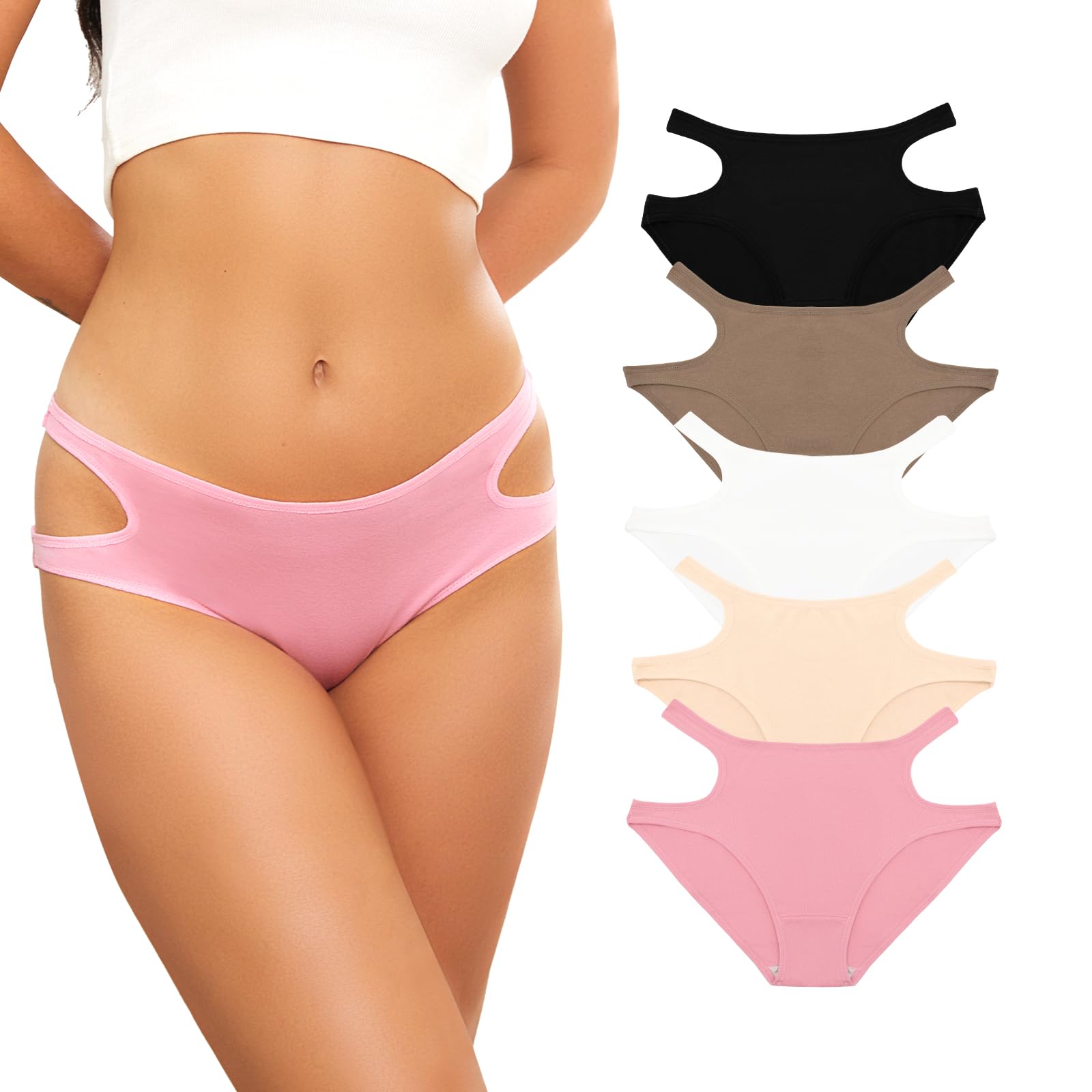 Starmiss Cotton Underwear for Women Sexy Bikini Panties Low Rise Hipster Breathable Soft Bikini Underwear, 5 Pack, S-XL (mix2,M)