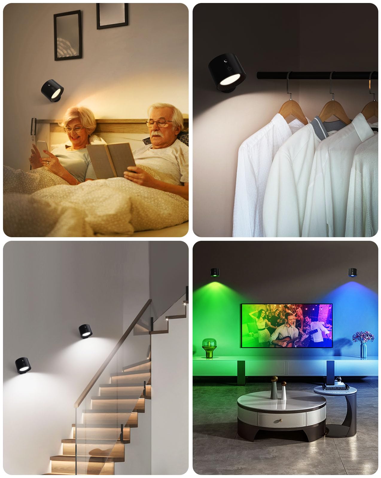 KINGTOP Battery Operated Wall Sconce, Wireless Magnetic Wall Lights with Remote, 9 Colors RGB Rechargeable Ambient Sconce, 3 Color Temp, Dimming & Removable, Wall Mounted Lamp for Bedroom