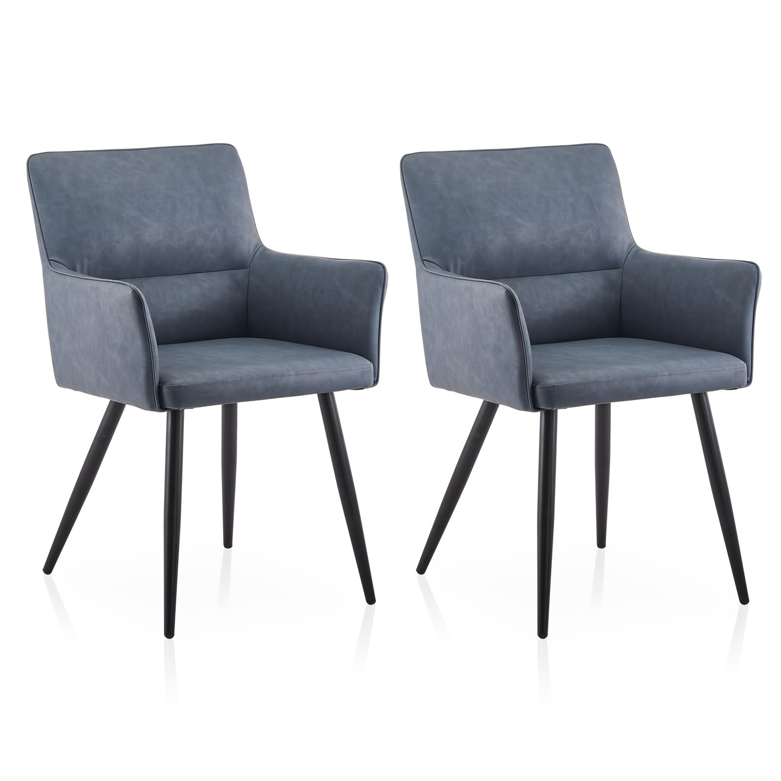 TUKAILAi Leisure Dining Chairs Set of 2, Faux Leather Upholstered Seat Kitchen Chairs with Armrests, Backrest and Metal Legs, Comfy Accent Lounge Chair for Reception Room Living Room (Blue)