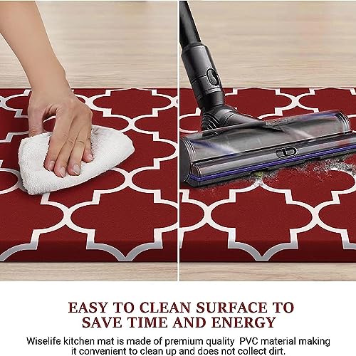 VRINO 0.47 InchThick Kitchen Mats Cushioned Anti Fatigue , Non-Skid Waterproof Rugs Ergonomic Kitchen Floor Mat , for Kitchen, Home, Office, Sink, Garage,Red-17.3×71""