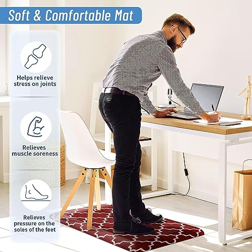 VRINO 0.47 InchThick Kitchen Mats Cushioned Anti Fatigue , Non-Skid Waterproof Rugs Ergonomic Kitchen Floor Mat , for Kitchen, Home, Office, Sink, Garage,Red-17.3×71""