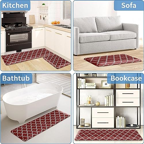 VRINO 0.47 InchThick Kitchen Mats Cushioned Anti Fatigue , Non-Skid Waterproof Rugs Ergonomic Kitchen Floor Mat , for Kitchen, Home, Office, Sink, Garage,Red-17.3×71""