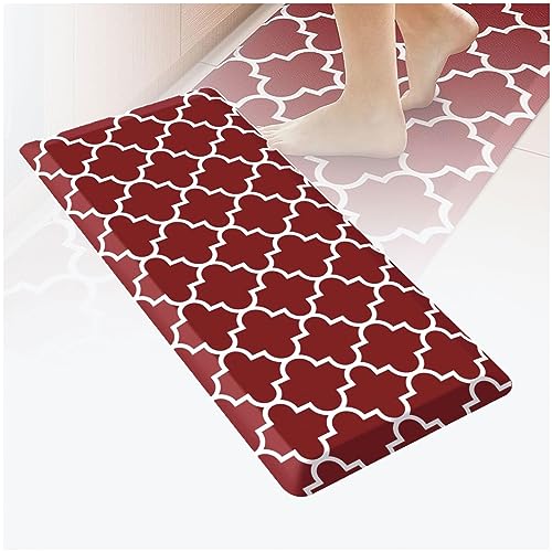 VRINO 0.47 InchThick Kitchen Mats Cushioned Anti Fatigue ， Non-Skid Waterproof Rugs Ergonomic Kitchen Floor Mat ， for Kitchen, Home, Office, Sink, Garage,Red-17.3×71""