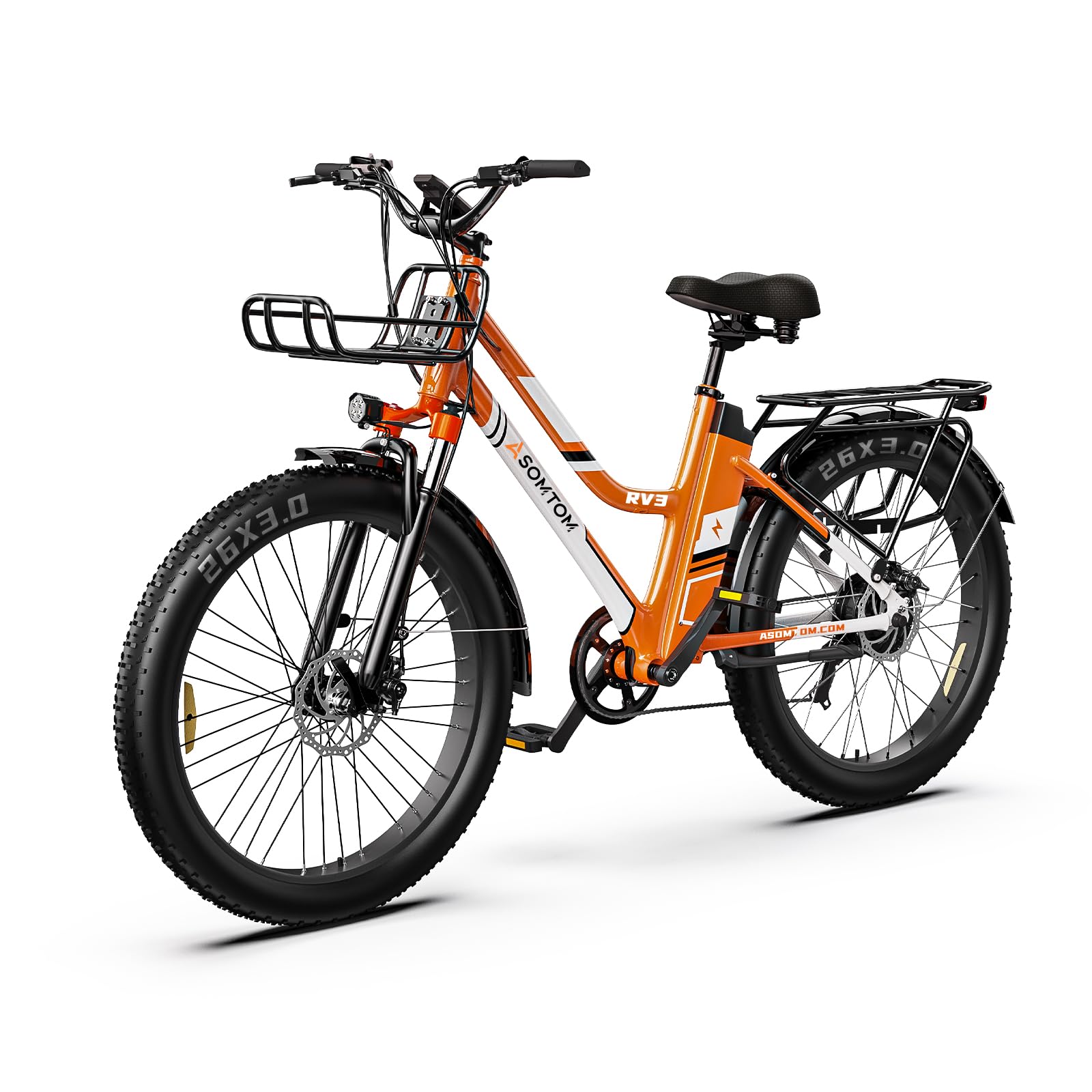 Asomtom 350W Electric City Commuter Bike with 26" x 3.0" Fat Tires, Removable Battery, up to 40 Miles Range, 20+ MPH Speed, UL Certified