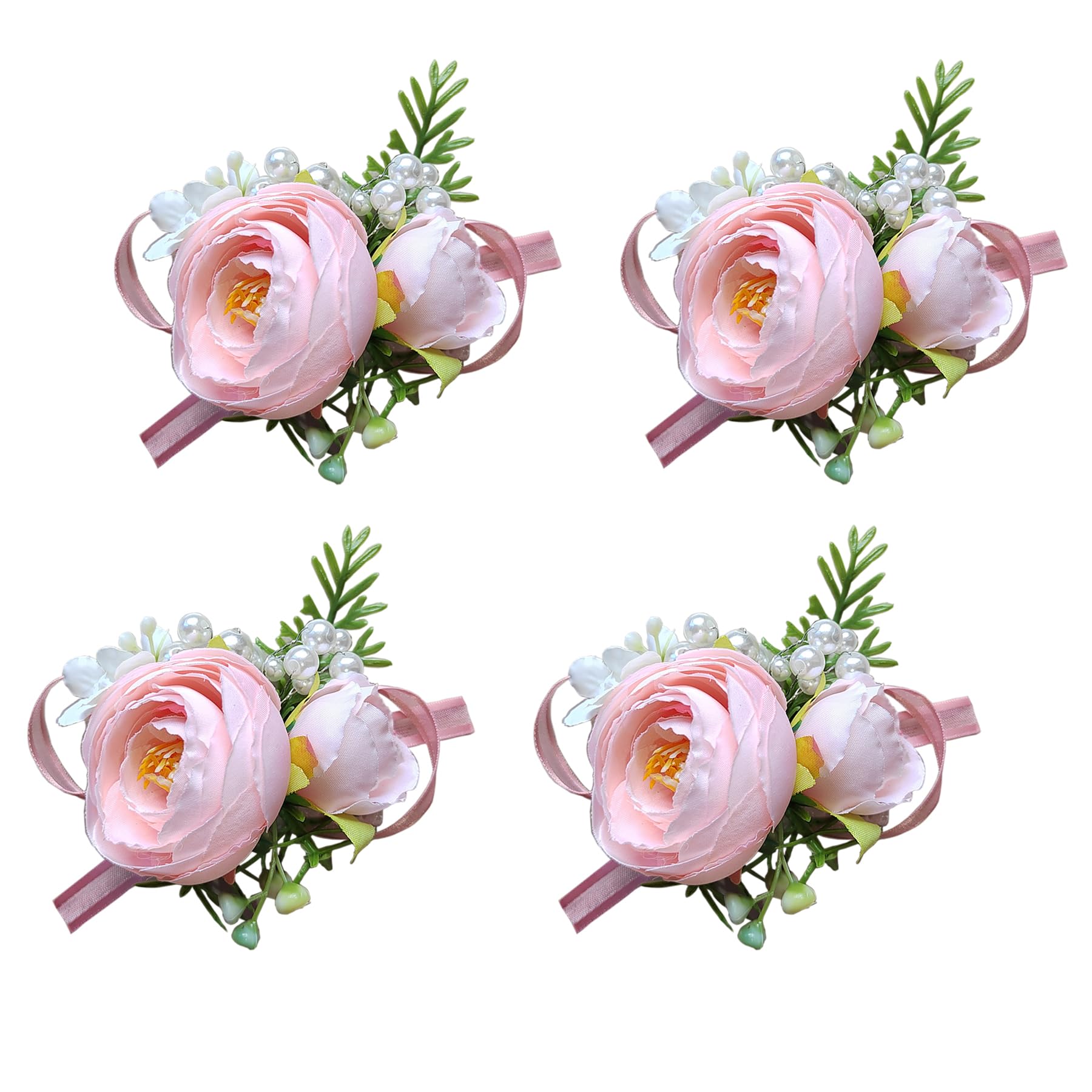 Opopla Wrist Corsage,Corsages for Wedding,Pink,Set of 4.Corsage Wristlet.Corsage for Prom. Wedding Corsages for Mothers.Wrist Corsage for Bridesmaid.Wedding Ceremony,Anniversary,Bridal Shower.
