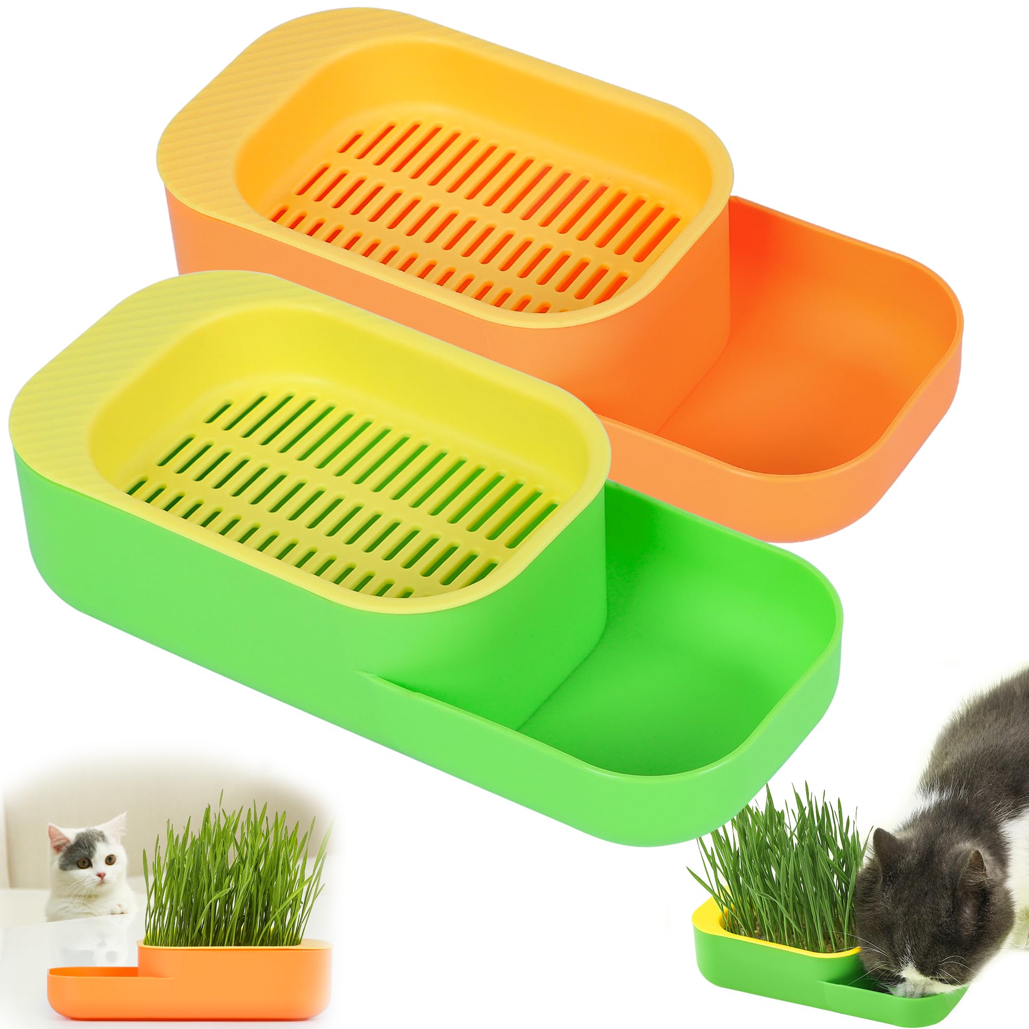 Sozize 2Pcs Hydroponic Cat Grass Planter Wheat Cat Grass Kit Soil Free Seed Sprouting Tray for Cat Grass Indoor Cats (no Seeds Included)