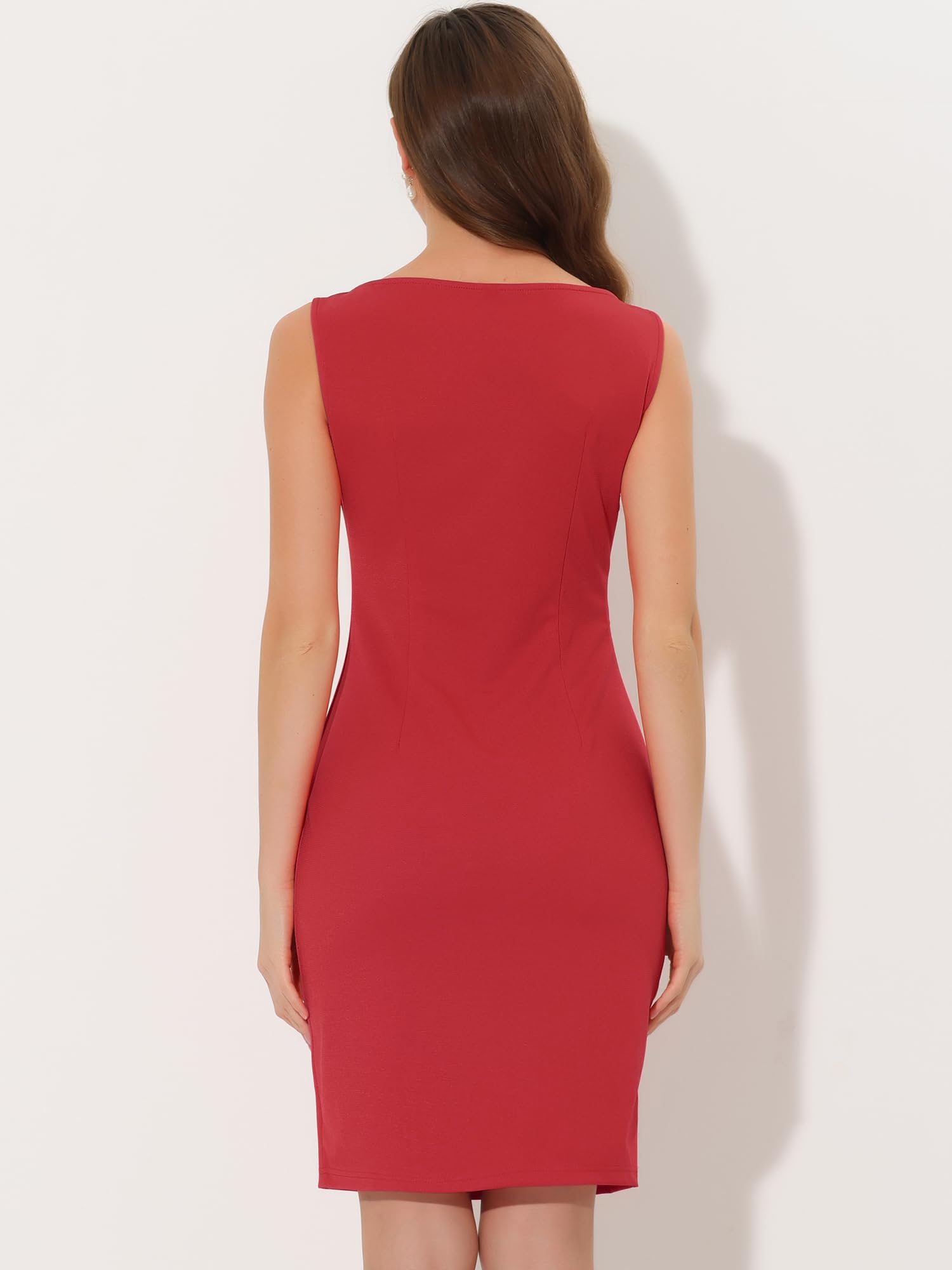 Allegra K Sleeveless Sheath Dress for Women's 2024 Boat Neck Teacher Casual Office Dresses X-Small Red