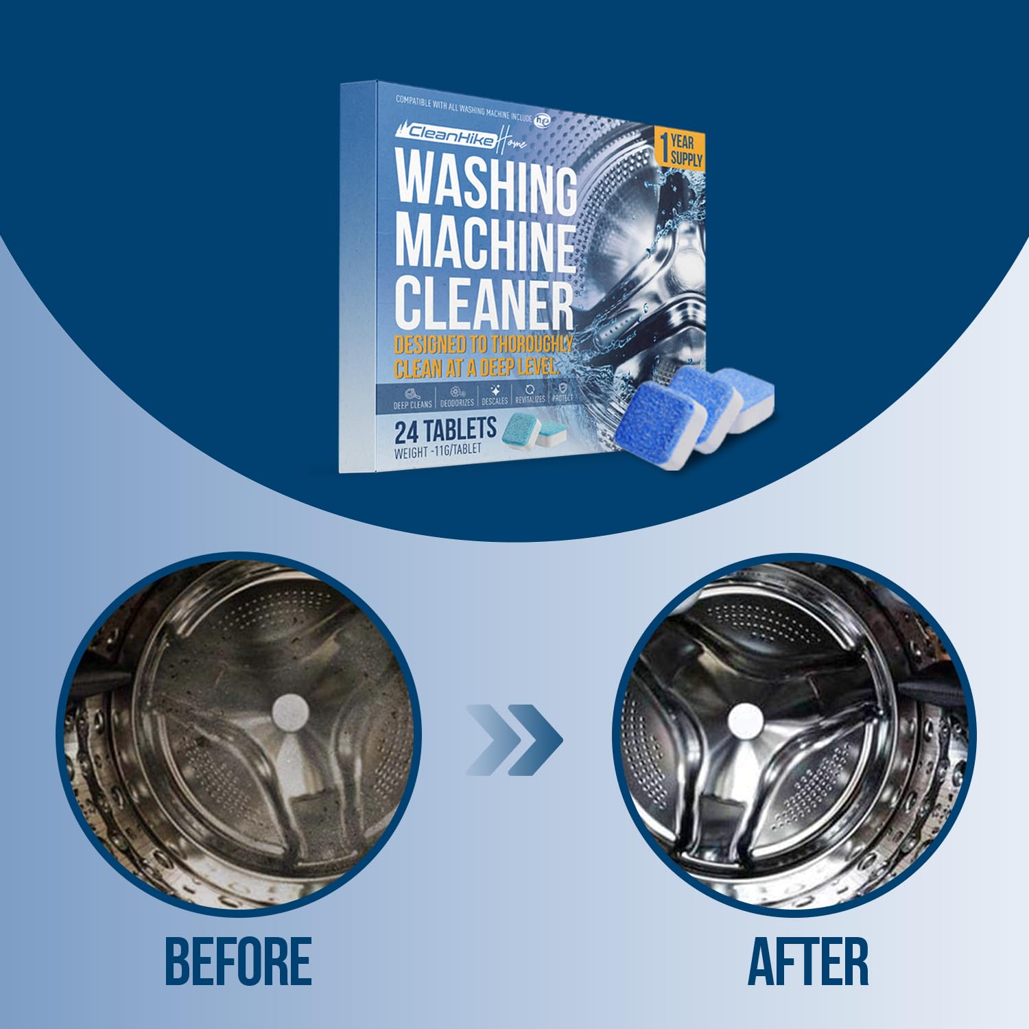 Washing Machine Cleaner Descaler Tablets - Deep Cleaning Tablets for HE Front & Top Loader Washer, Remove Ordor Grime Buildup Residue Eliminator (24 Pack, 2, Count)